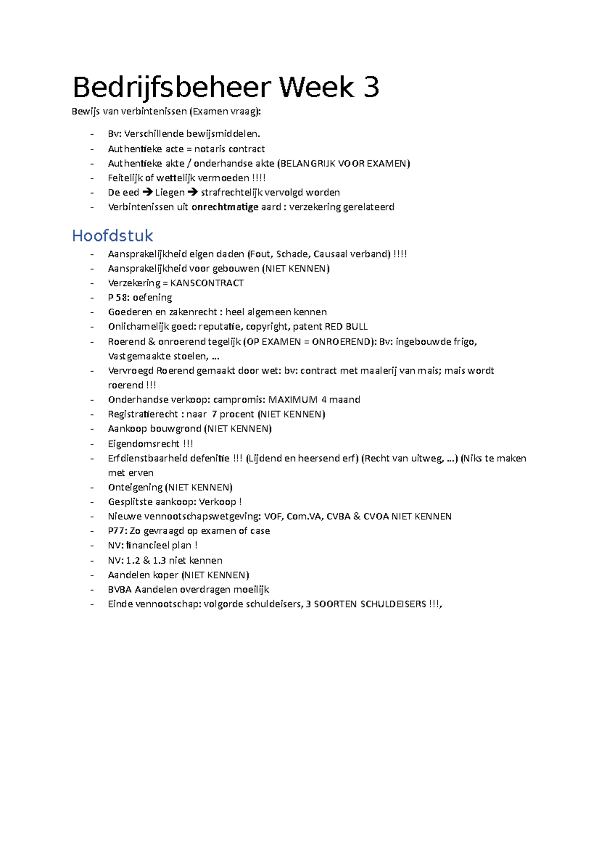 Bedrijfsbeheer Week 3 - Authentieke acte notaris contract Authentieke ...