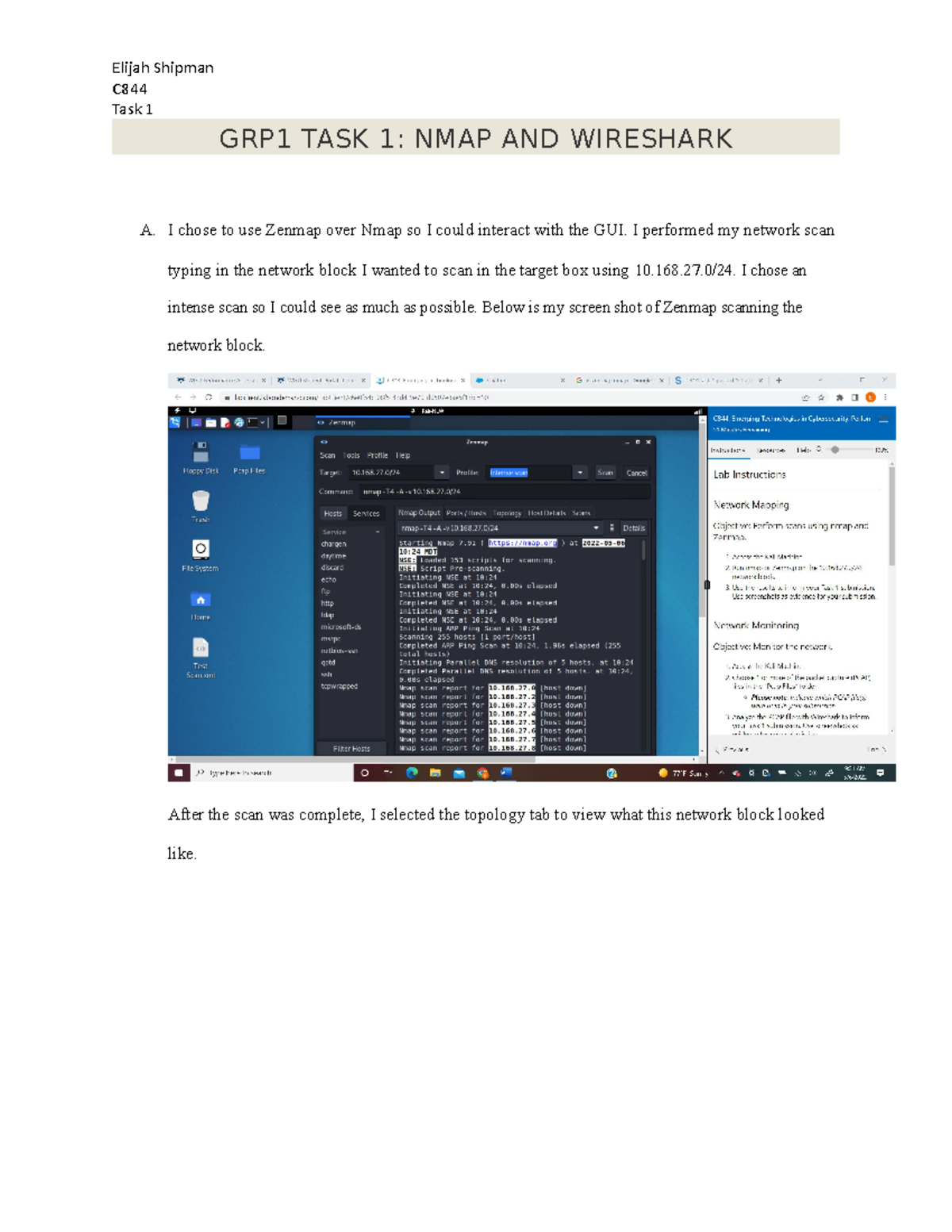C844revision - C844 revised and passed - C Task 1 GRP1 TASK 1: NMAP AND WIRESHARK A. I chose to ...