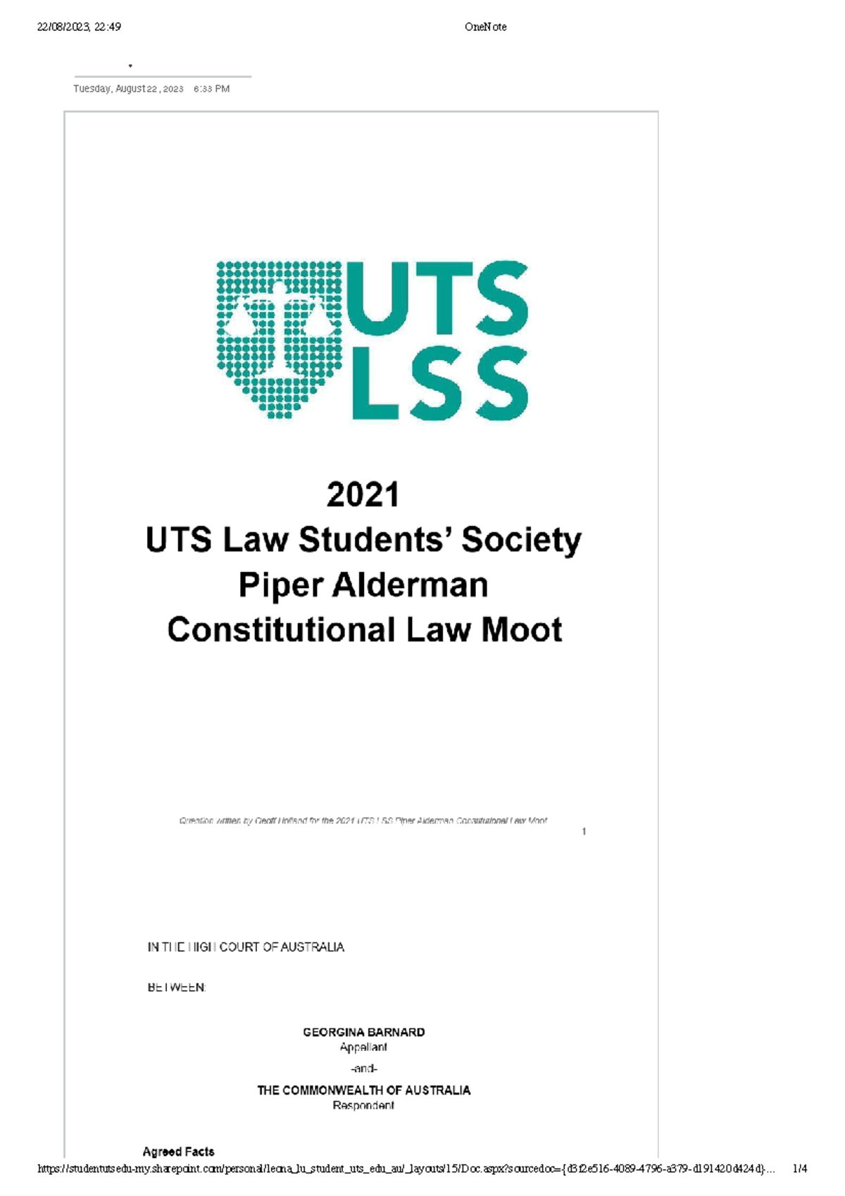 UTS Mooting Mentoring Program 2023 - Tuesday, August 22, 2023 6:33 PM ...