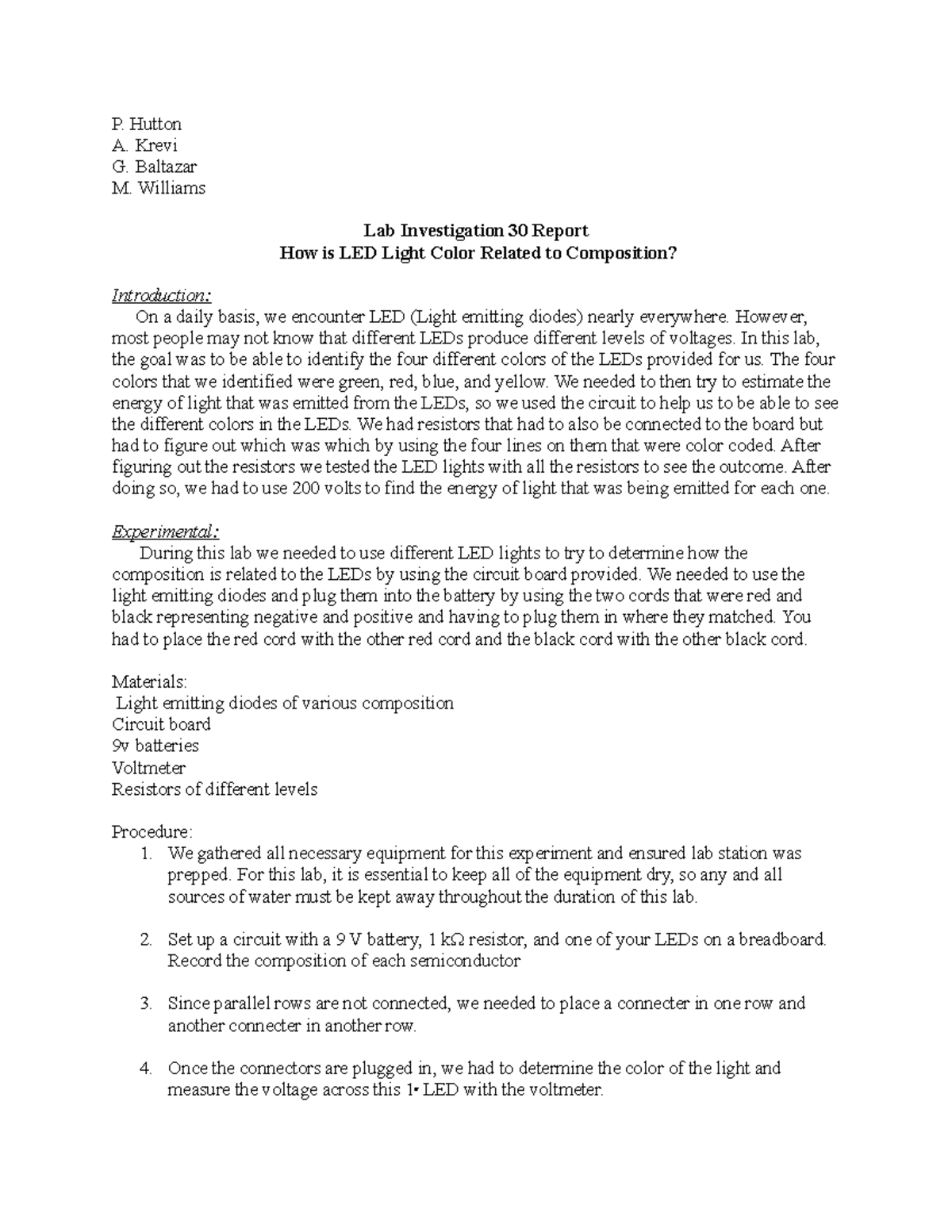 Lab Investigation 26 Report - P. Hutton A. Krevi G. Baltazar M ...