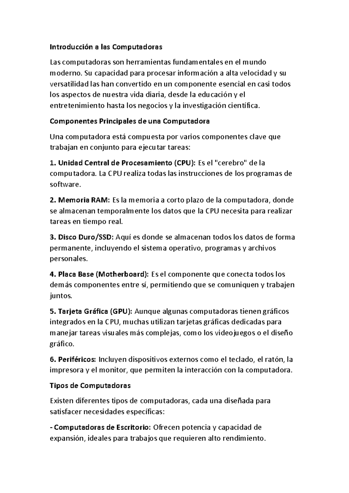 Introducción a las Computadoras - Introducción a las Computadoras Las ...