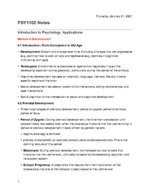 PSY1102 Chap4 - summary from textbook - PSY1102 - Introduction to ...