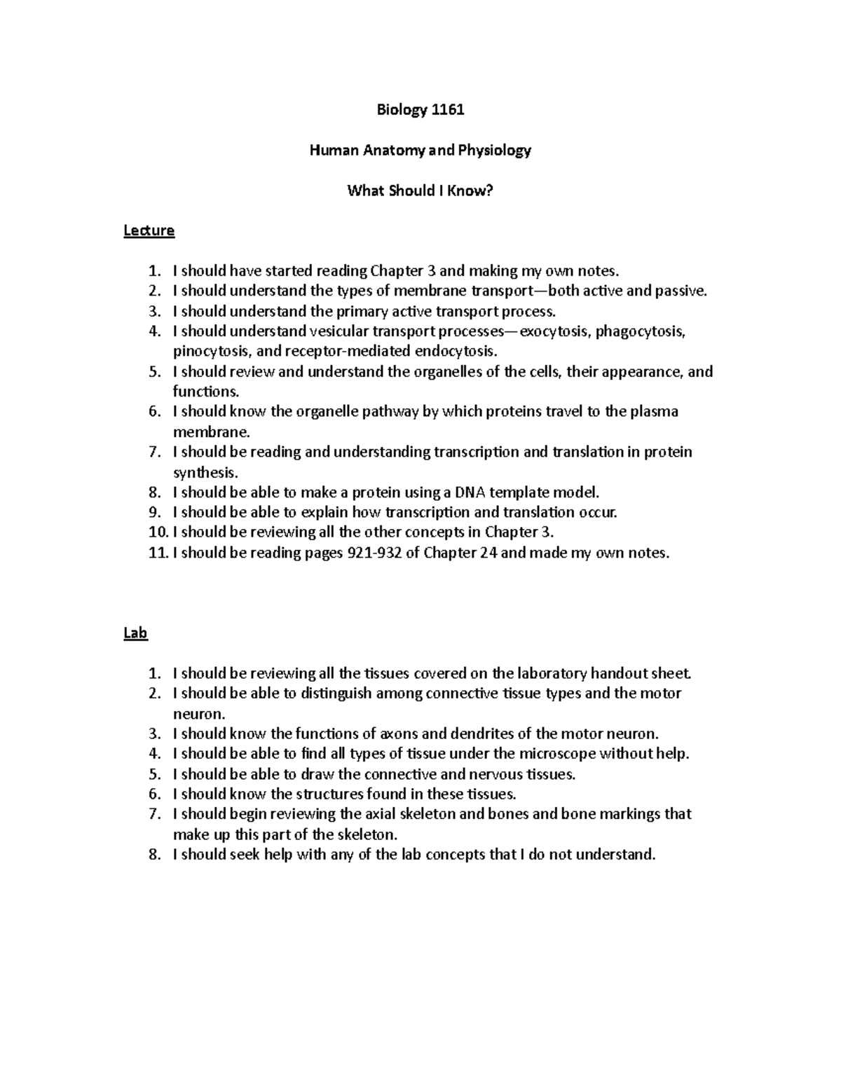 Week 8 What Should I Know - Biology 1161 Human Anatomy and Physiology ...