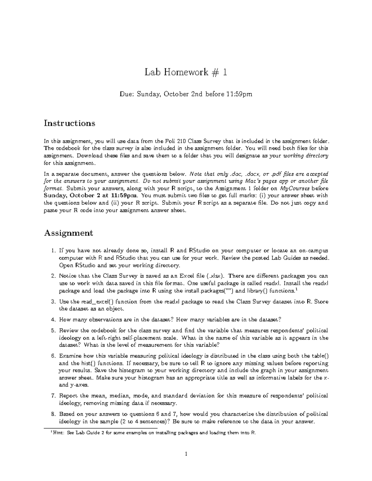 Assignment 1-1 - Lab Homework # 1 Due: Sunday, October 2nd before 11 ...