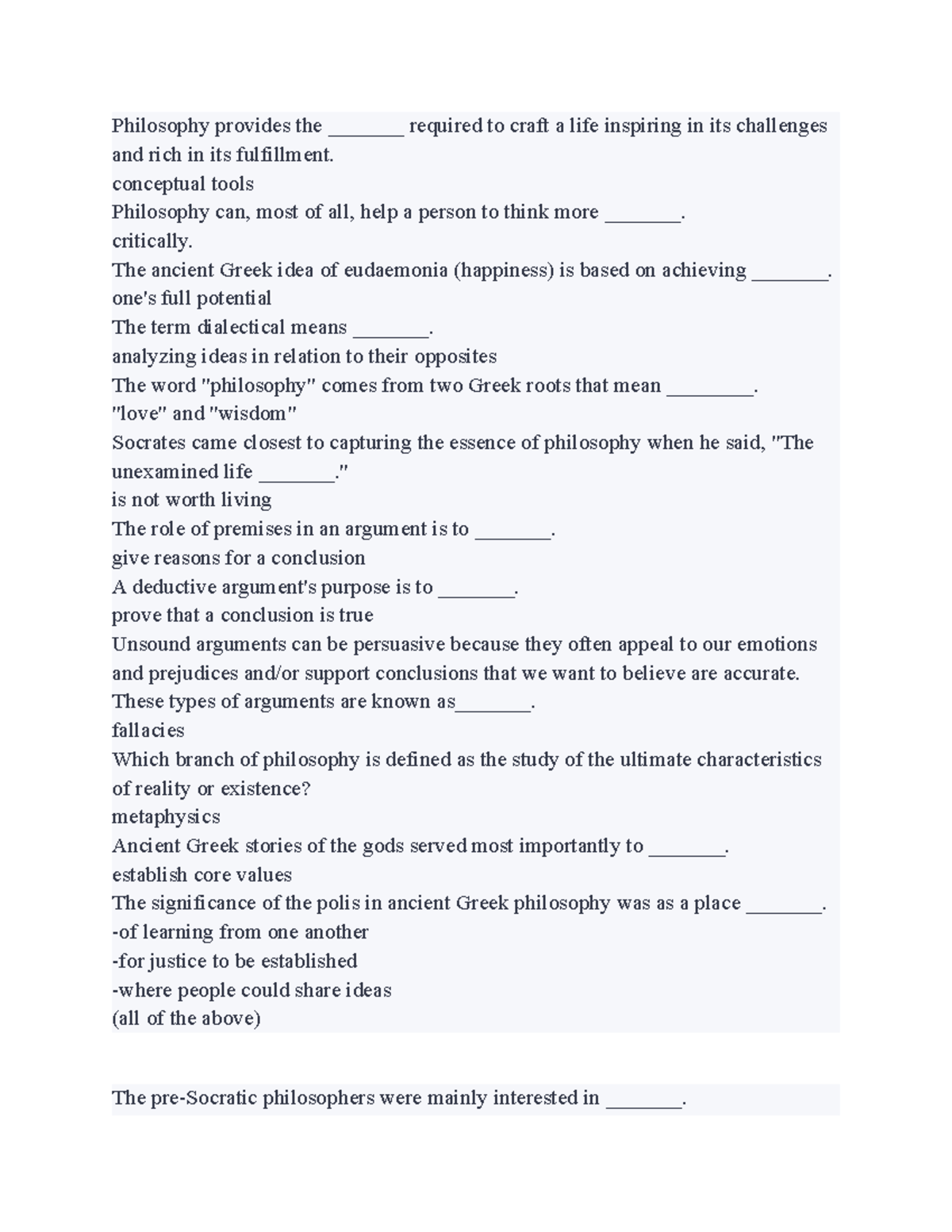 Philosophy 2 - practice materials - Philosophy provides the ...