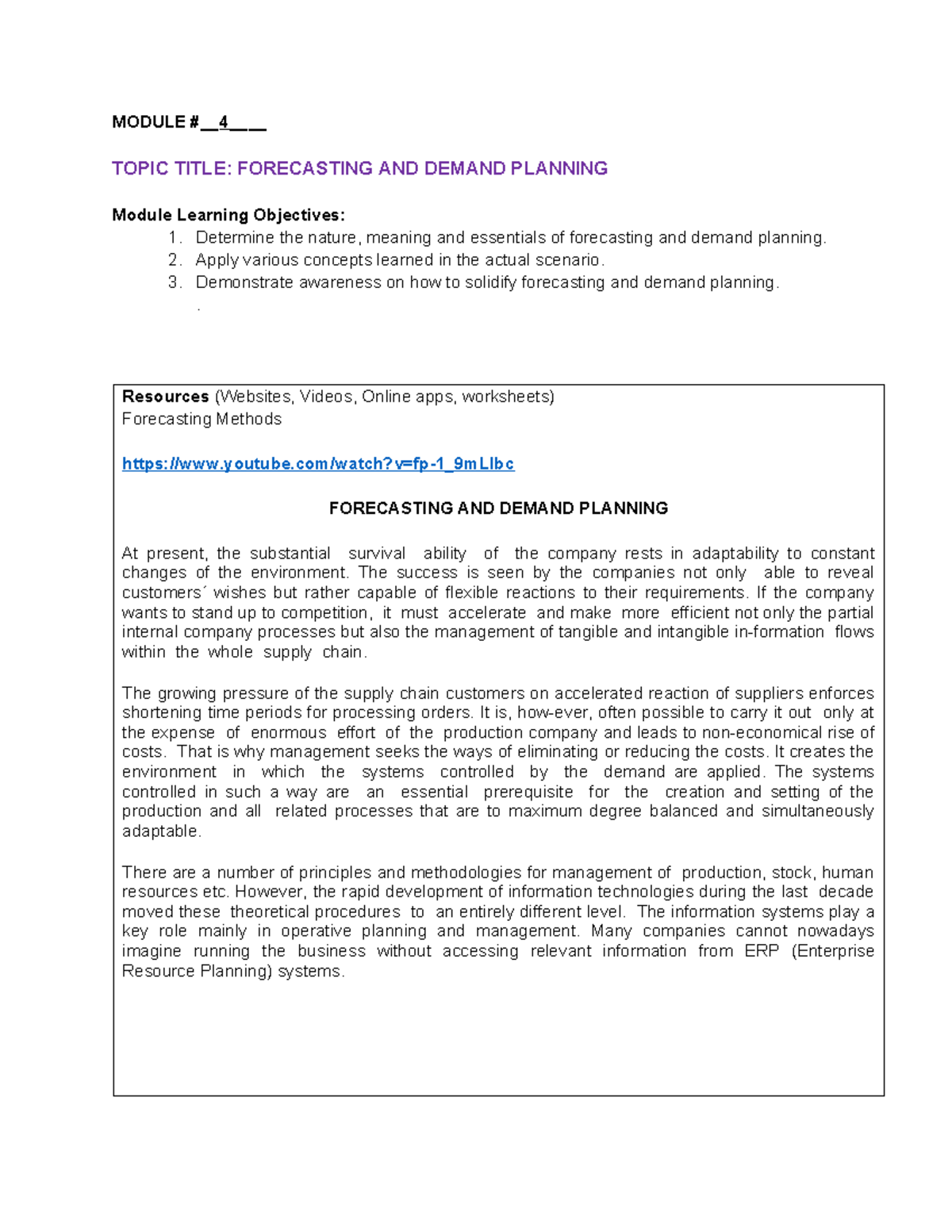 Module 4 Operations MAnagement - MODULE #__ 4 ____ TOPIC TITLE ...