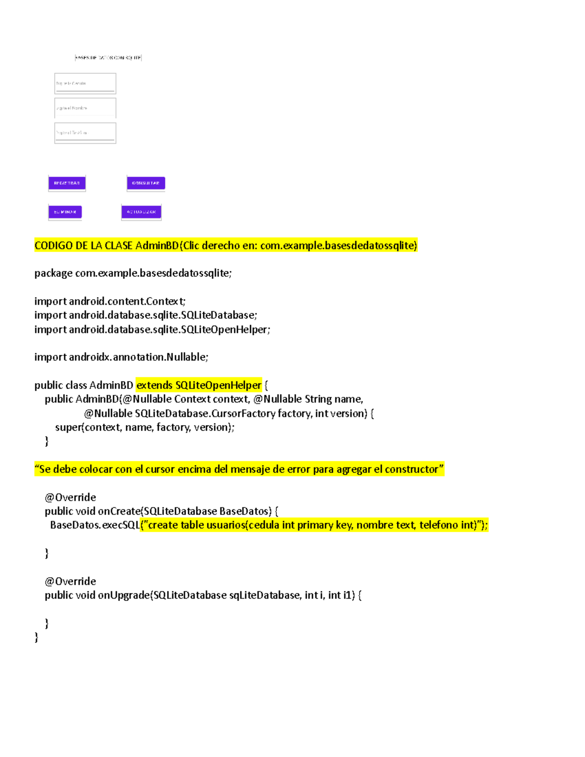 Codigo Bases DE Datos CON Sqlite(LOS 4 MÉ Todos) - CODIGO DE LA CLASE ...
