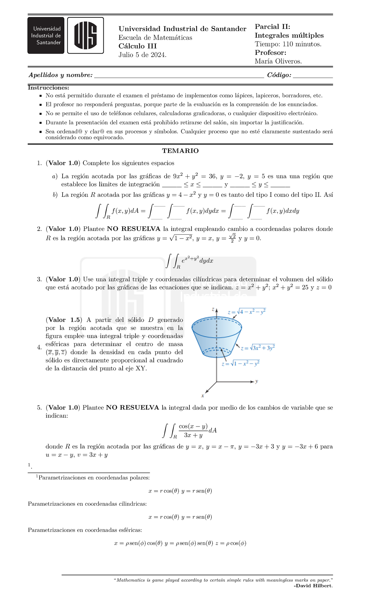 Ex2 C3 Inter - Parcial 2 , Calculo 3 - Universidad Industrial de Santander Universidad ...