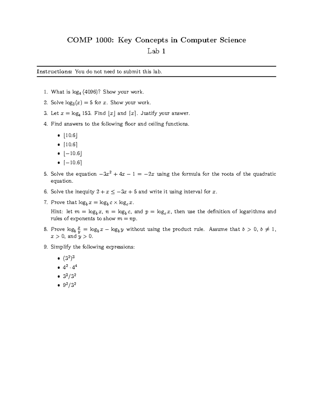 COMP 1000-Lab 1 - comp1000 lab for practice - COMP 1000: Key Concepts in Computer Science Lab 1 ...