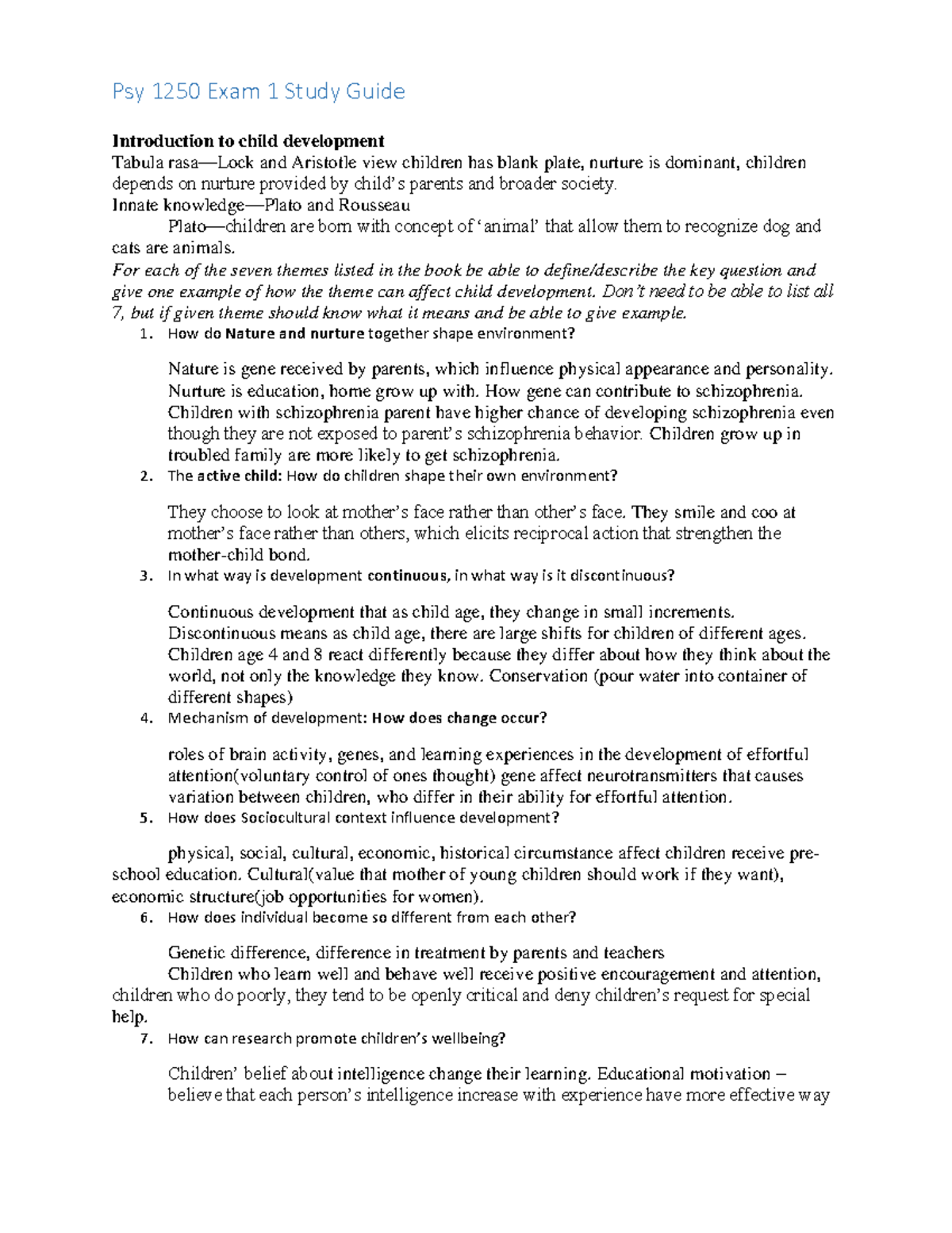 Exam 1 Study Guide - Fazio - Introduction to child development Tabula ...