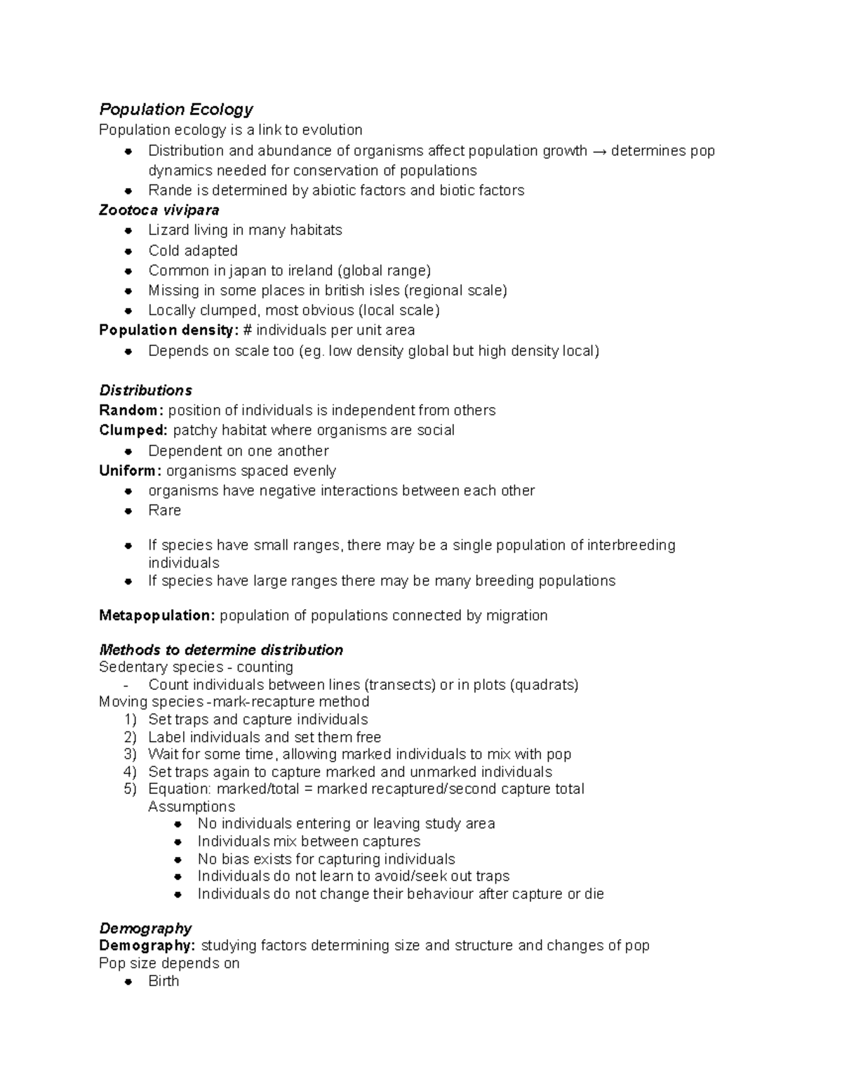 51 Population Ecology - chapter notes - Population Ecology Population ...