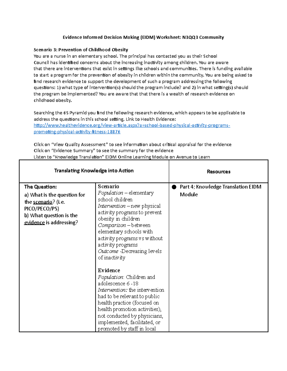 EIDM Worksheet Community - Evidence Informed Decision Making (EIDM) Worksheet: N3QQ3 Community ...