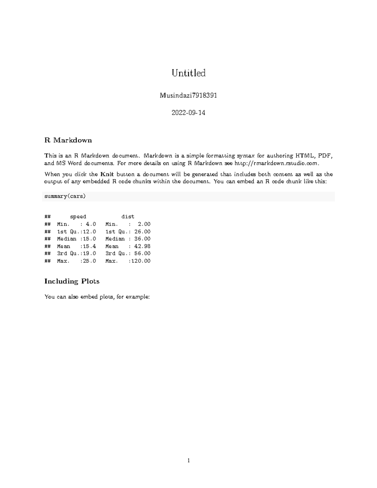 Worksheet-1 - Lab assignments - Untitled Musindazi 2022-09- R Markdown This is an R Markdown ...