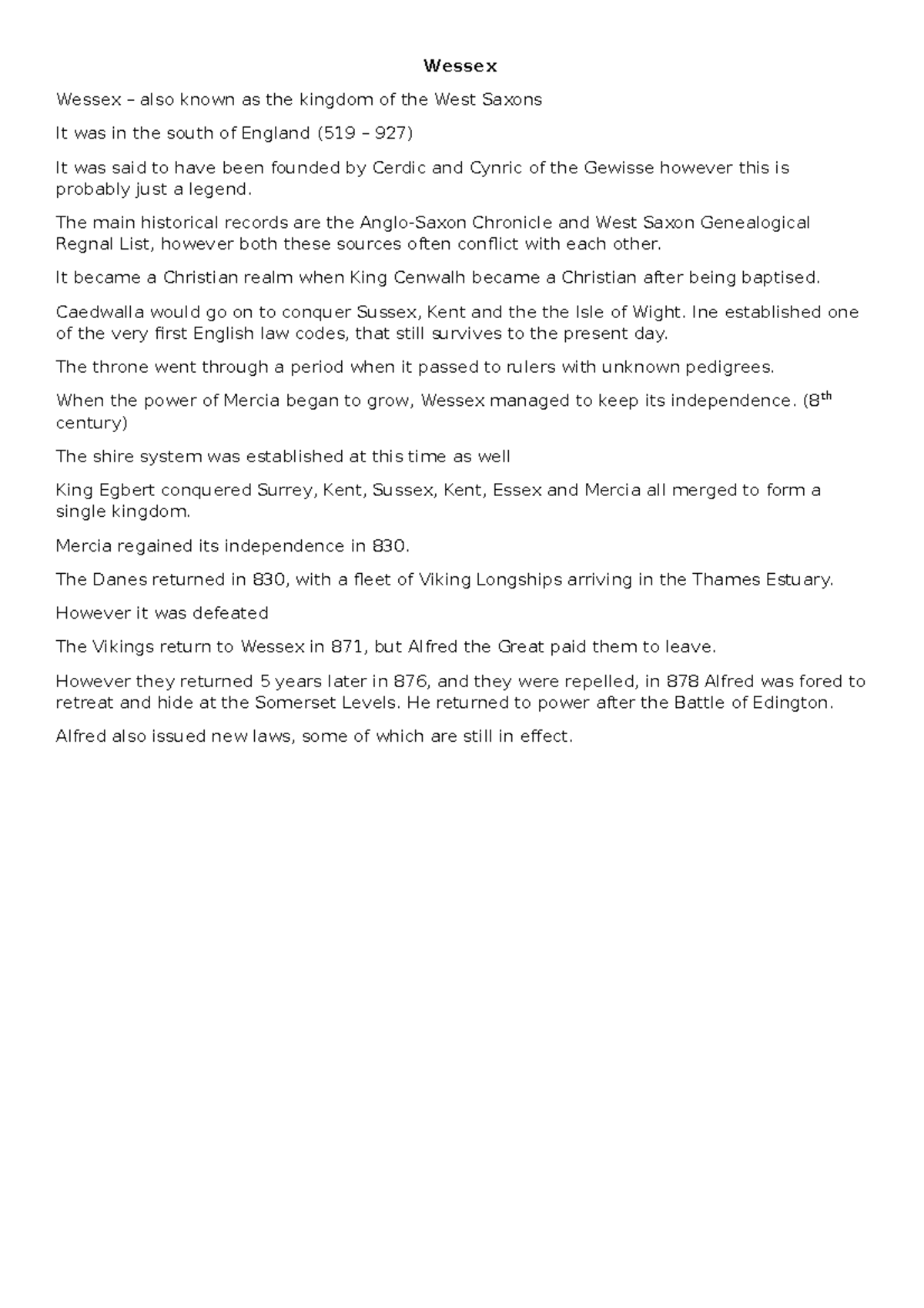 Wessex - Wessex Wessex – also known as the kingdom of the West Saxons ...