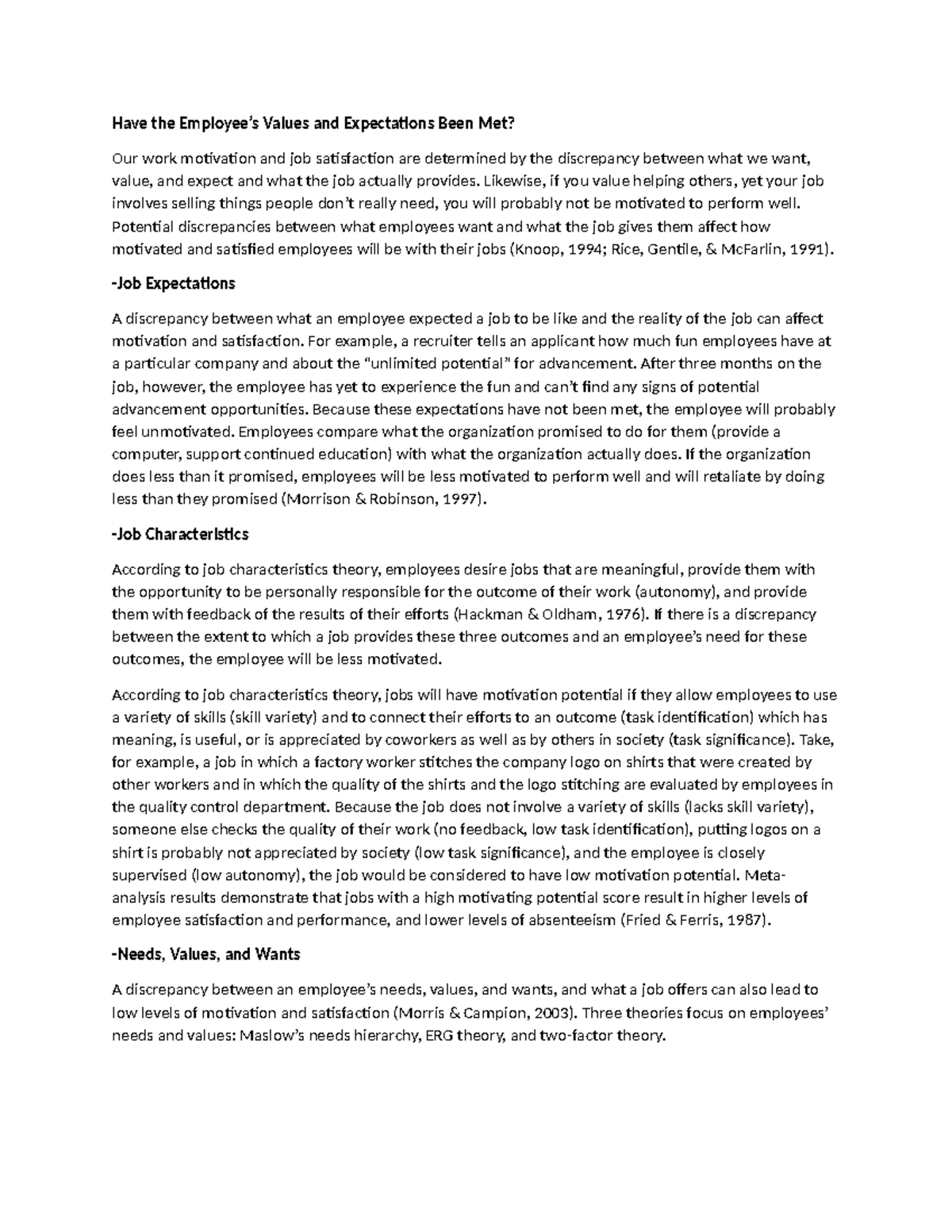 Edison-reportss - Have the Employee’s Values and Expectations Been Met ...