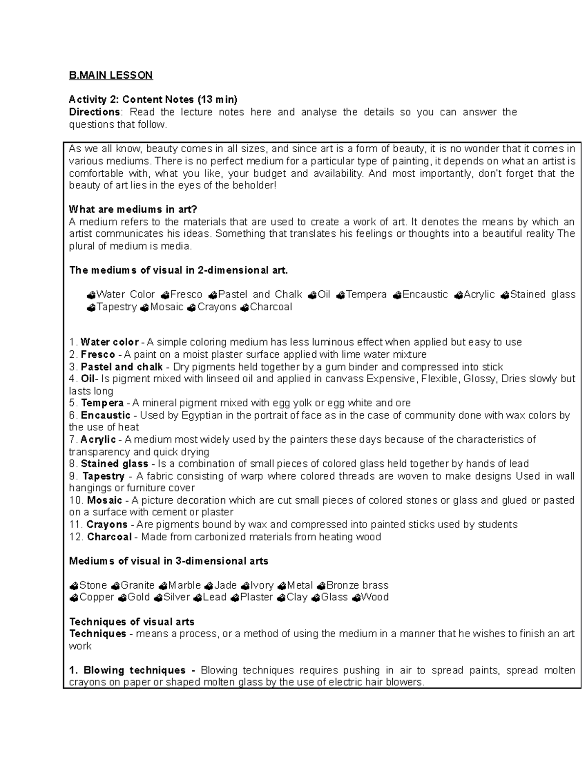Art Appreciation lecture notes, activity - English - Studocu