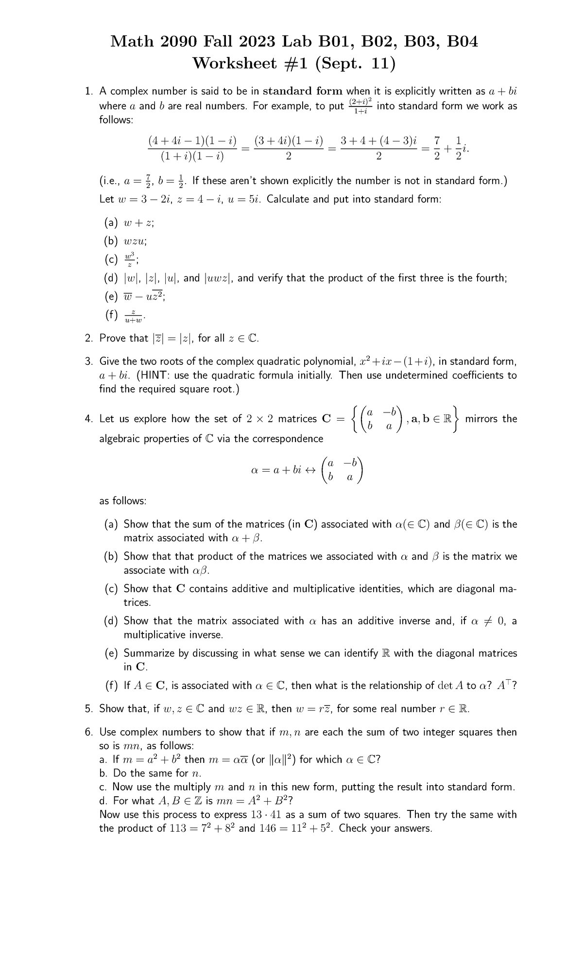 WS1 - lab - Math 2090 Fall 2023 Lab B01, B02, B03, B Worksheet #1 (Sept ...