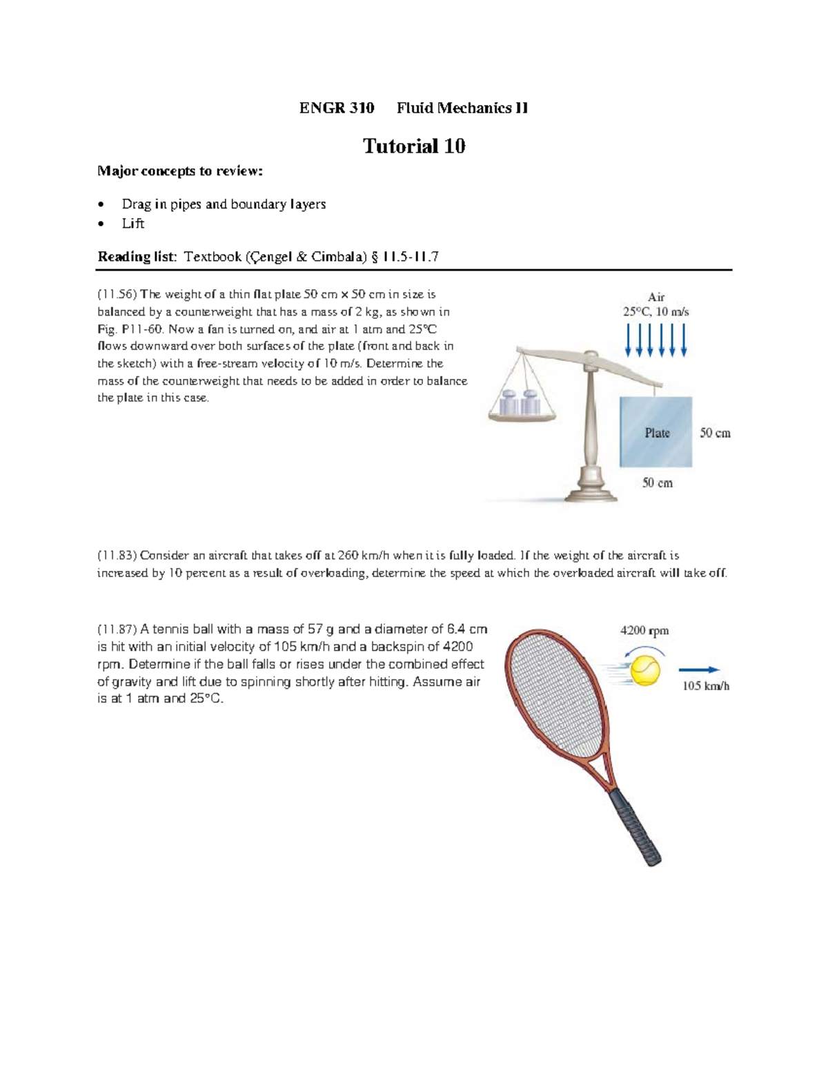 ENGR 310 - Tutorial 10 - student - ENGR 310 Fluid Mechanics II Tutorial 10 Major concepts to ...