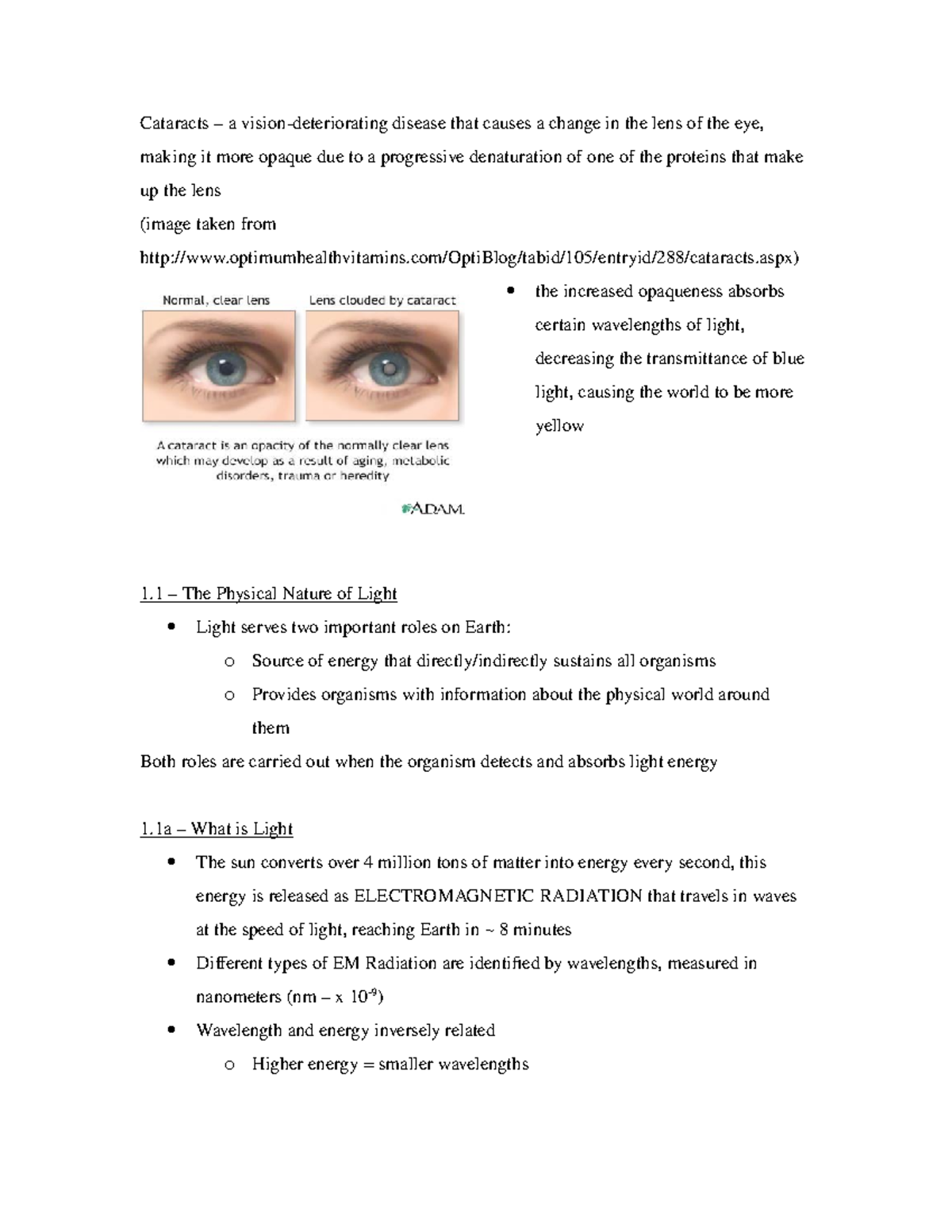 Chatper 13 - Cell/Molecular Bio Coll - Cataracts – a vision ...