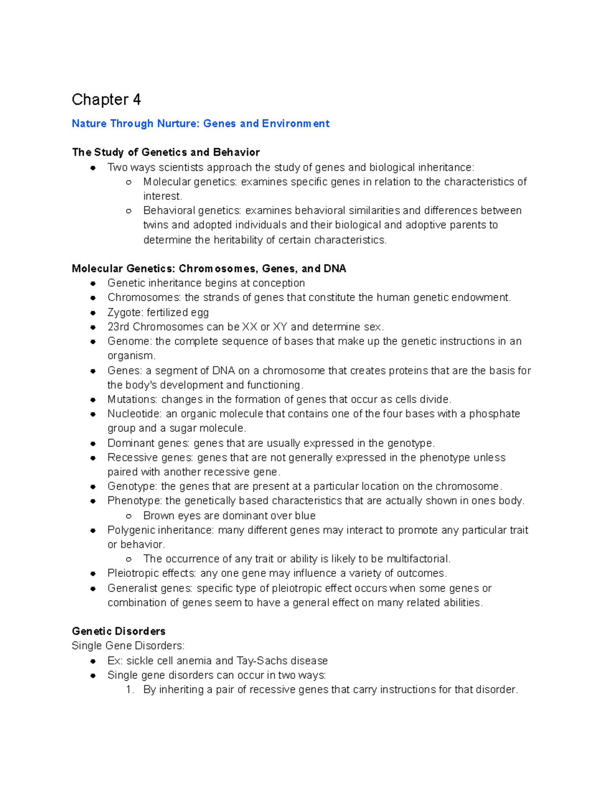Chap 4 notes- developmental - Chapter 4 Nature Through Nurture: Genes ...