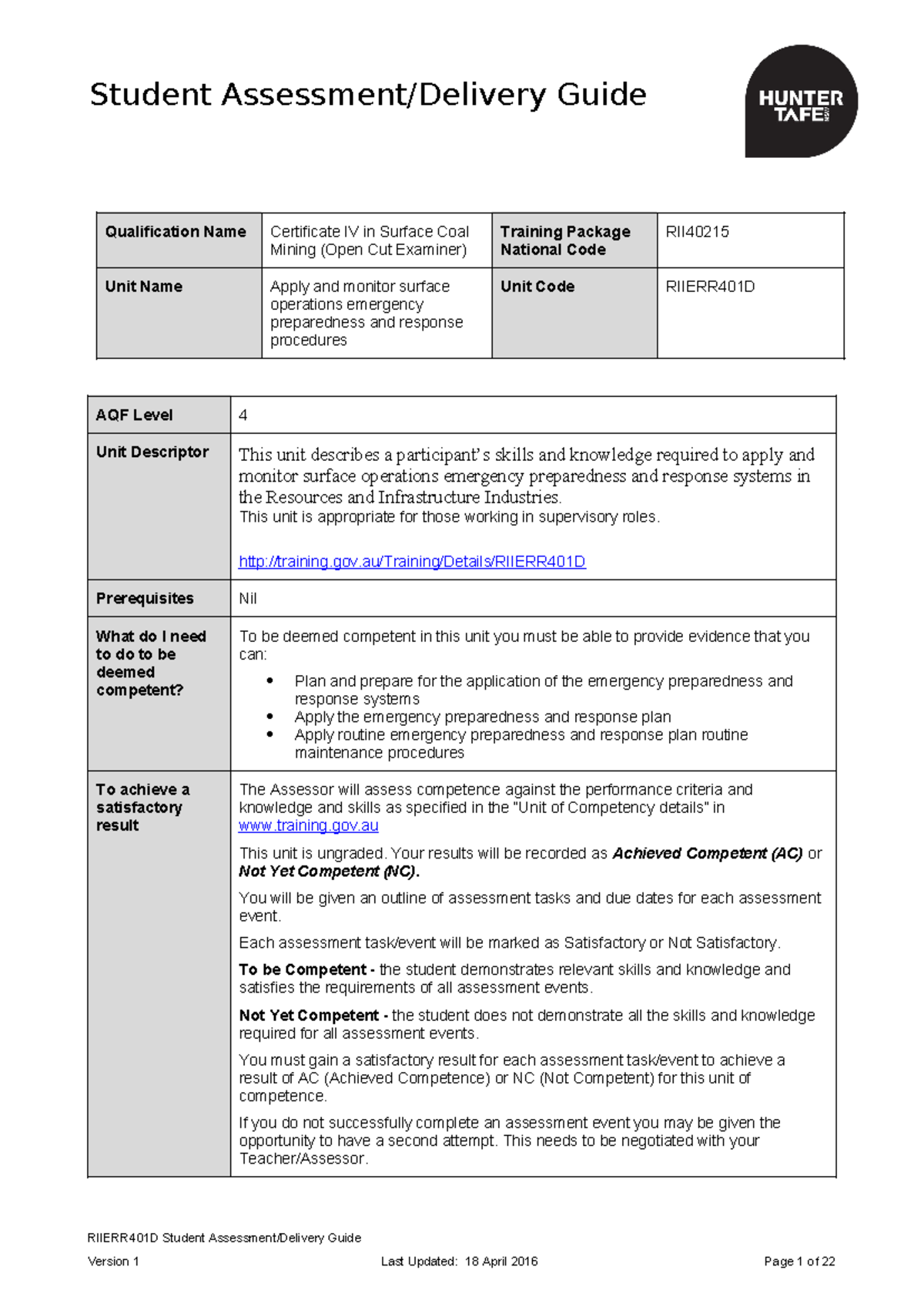 Emergency Preparedness Assignment - Qualification Name Certificate IV ...