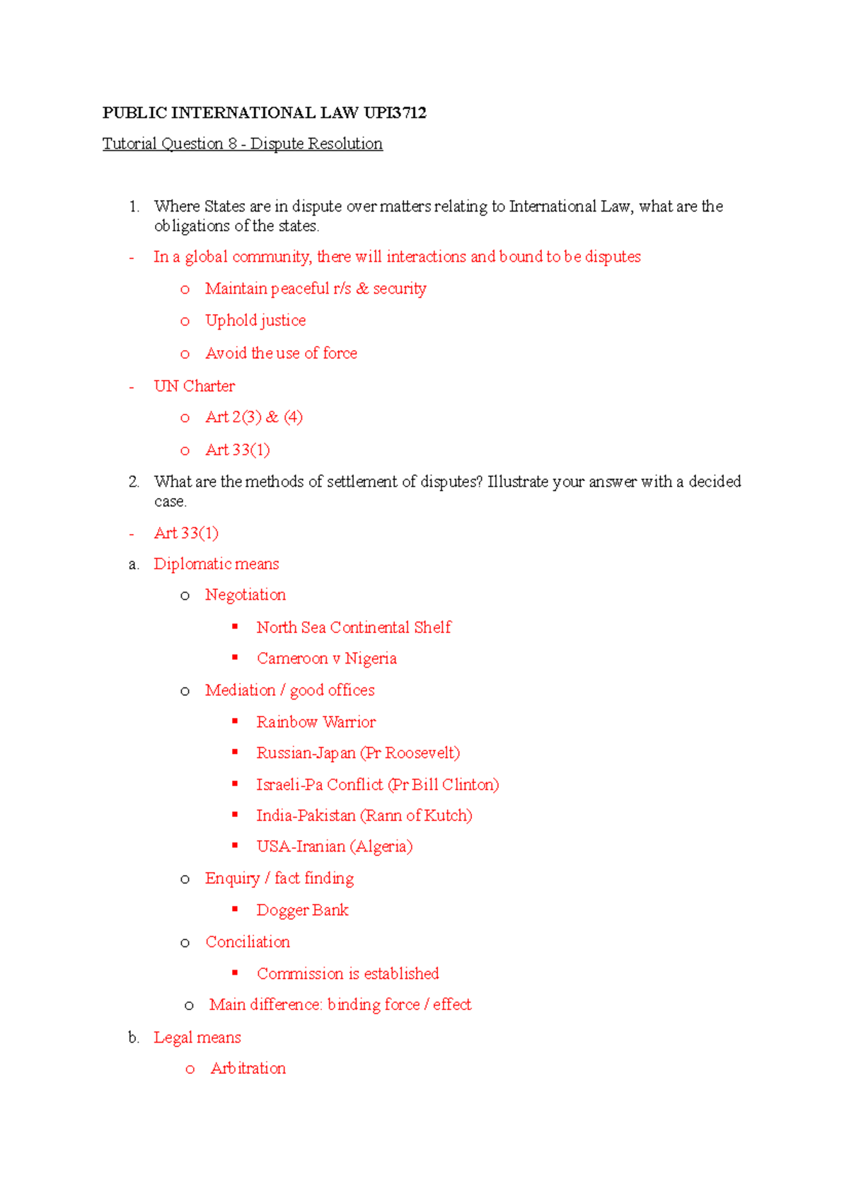 Tutorial 9 Dispute Resolution - PUBLIC INTERNATIONAL LAW UPI Tutorial ...