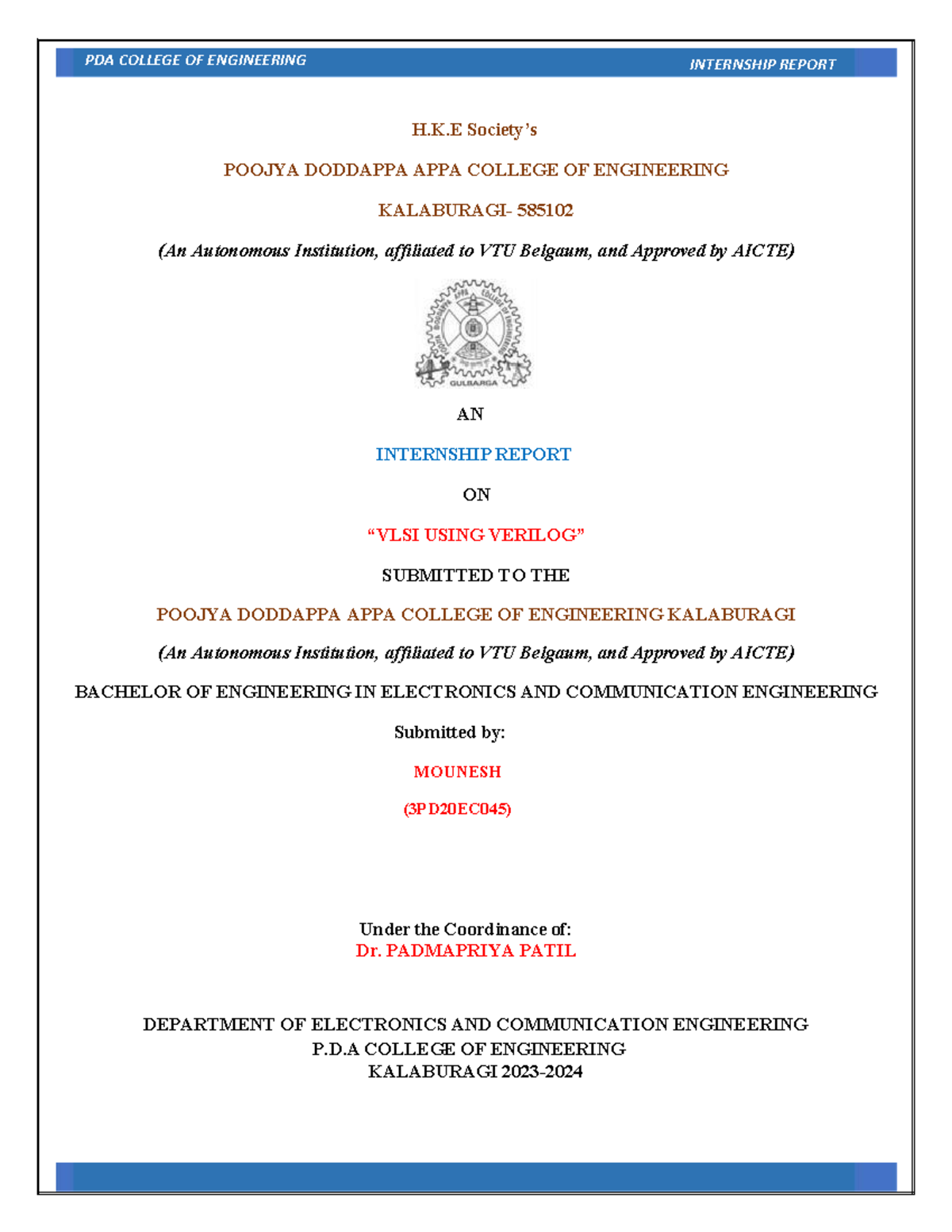 INT 1 Mounesh - Internship report of my 1 month internship - PDA ...