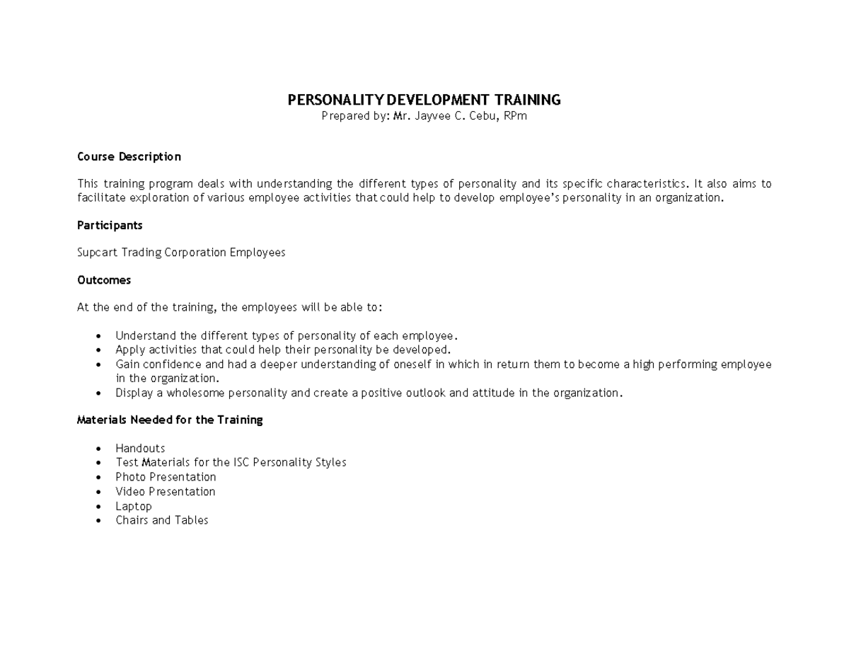 Personality-Development-Training-Plan-1 - PERSONALITY DEVELOPMENT ...