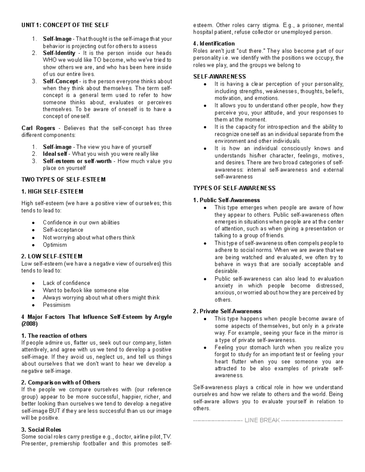 Understanding the Self - UNIT 1: CONCEPT OF THE SELF Self-Image - That ...