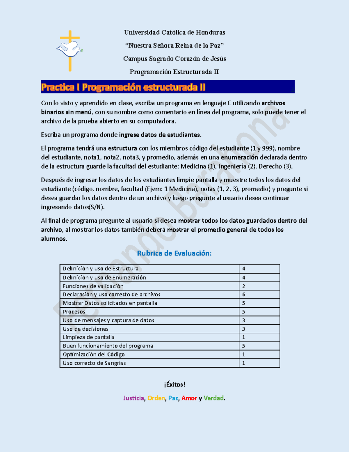Practica de Programacion Estructurada II - Universidad Católica de Honduras “Nuestra Señora ...
