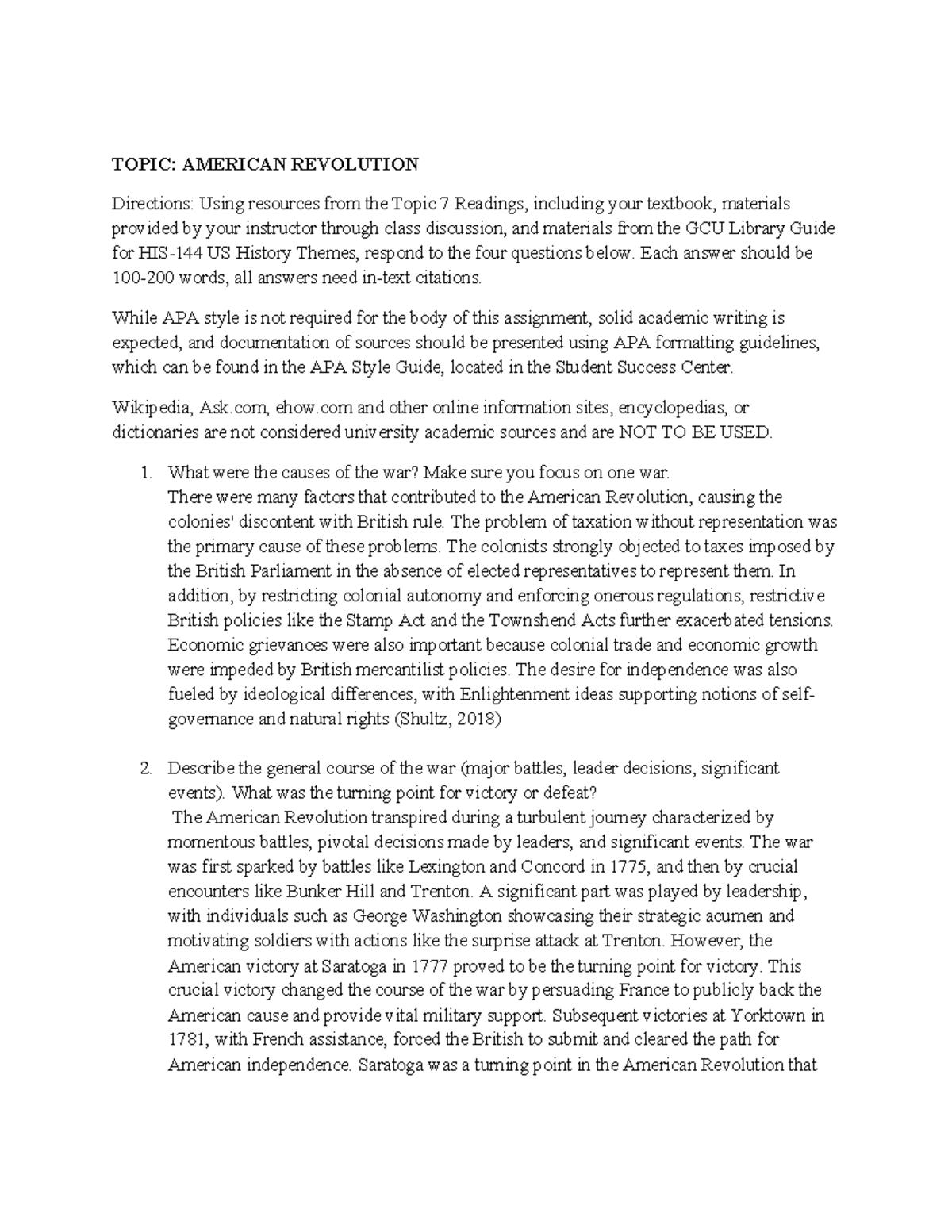 T7America at War Worksheet - TOPIC: AMERICAN REVOLUTION Directions ...