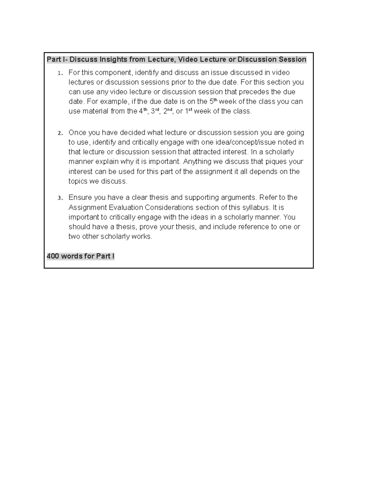 Academic Brief - Part I- Discuss Insights from Lecture, Video Lecture ...