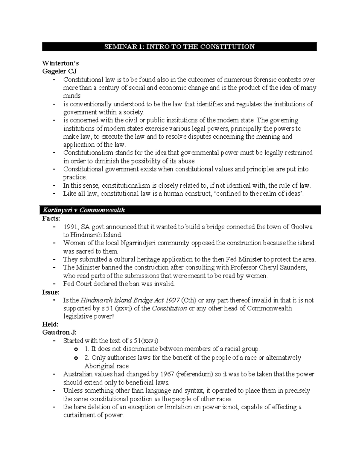 Constitutional Law Notes - SEMINAR 1: INTRO TO THE CONSTITUTION ...