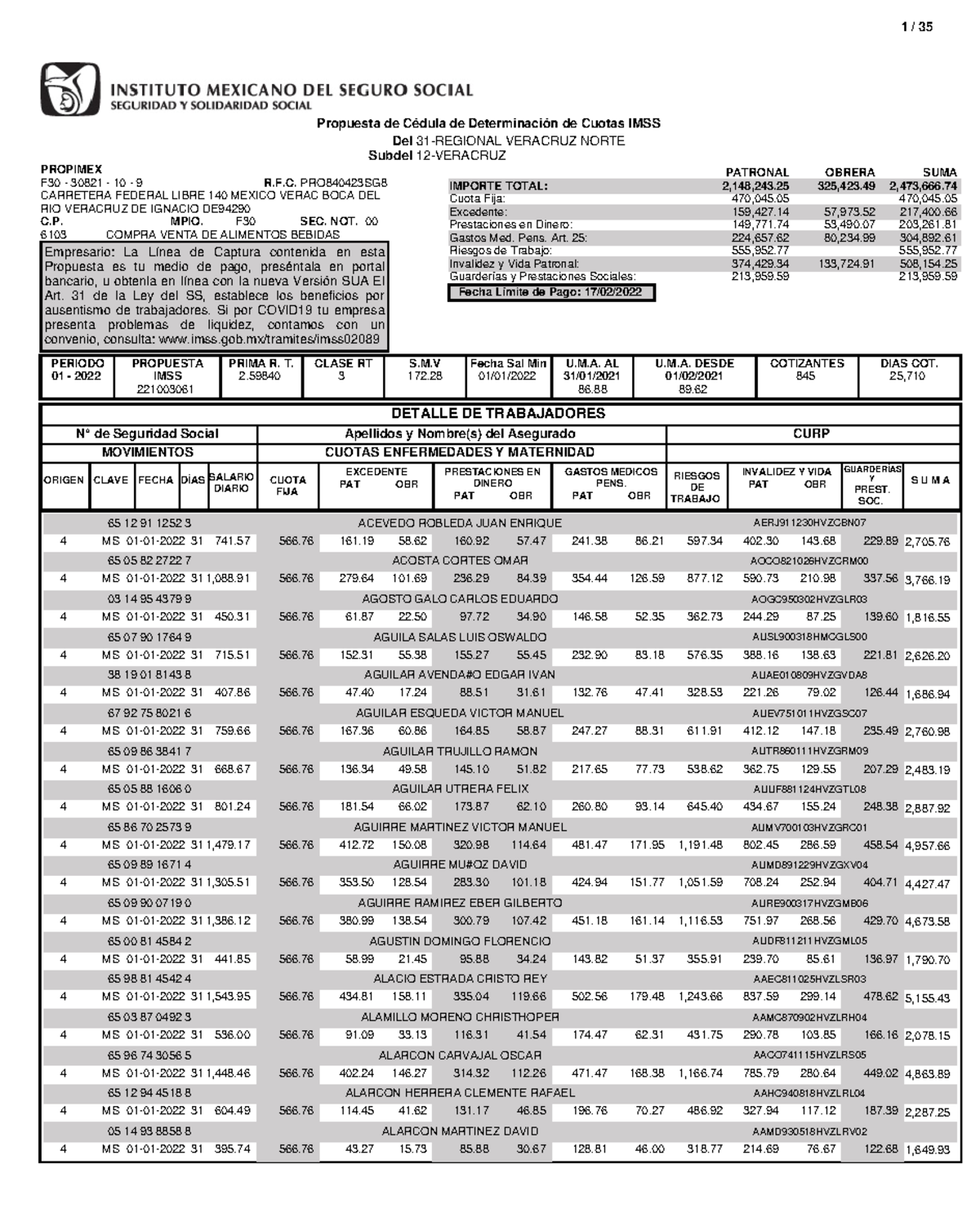PF303082110 EMA - Propuesta de Cédula de Determinación de Cuotas IMSS ...