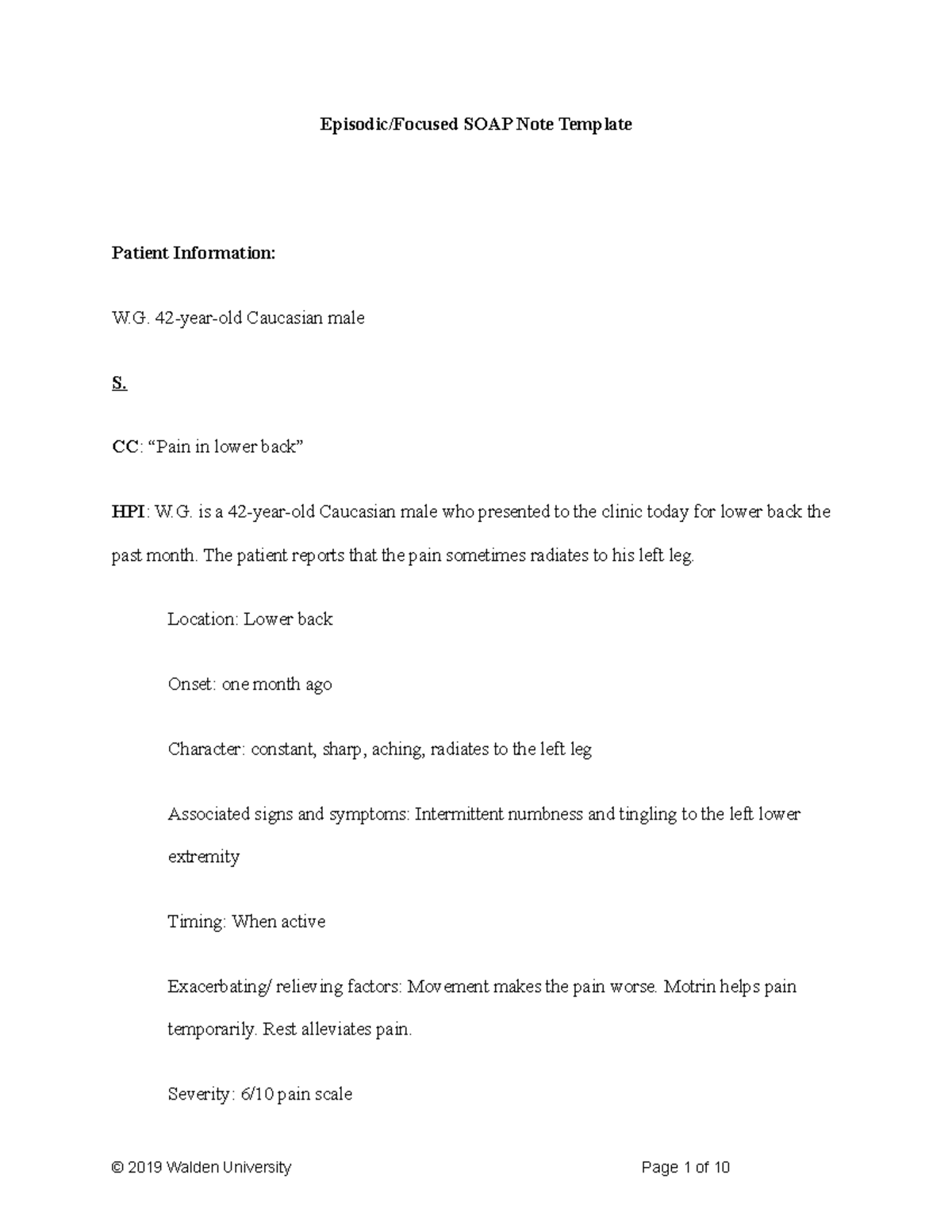 Week 5 Episodic Focused SOAP Note Template - Episodic/Focused SOAP Note ...