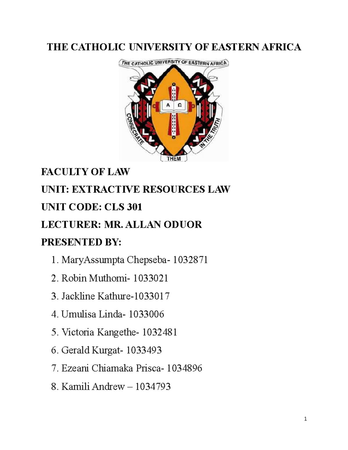 Extractive resources - THE CATHOLIC UNIVERSITY OF EASTERN AFRICA ...