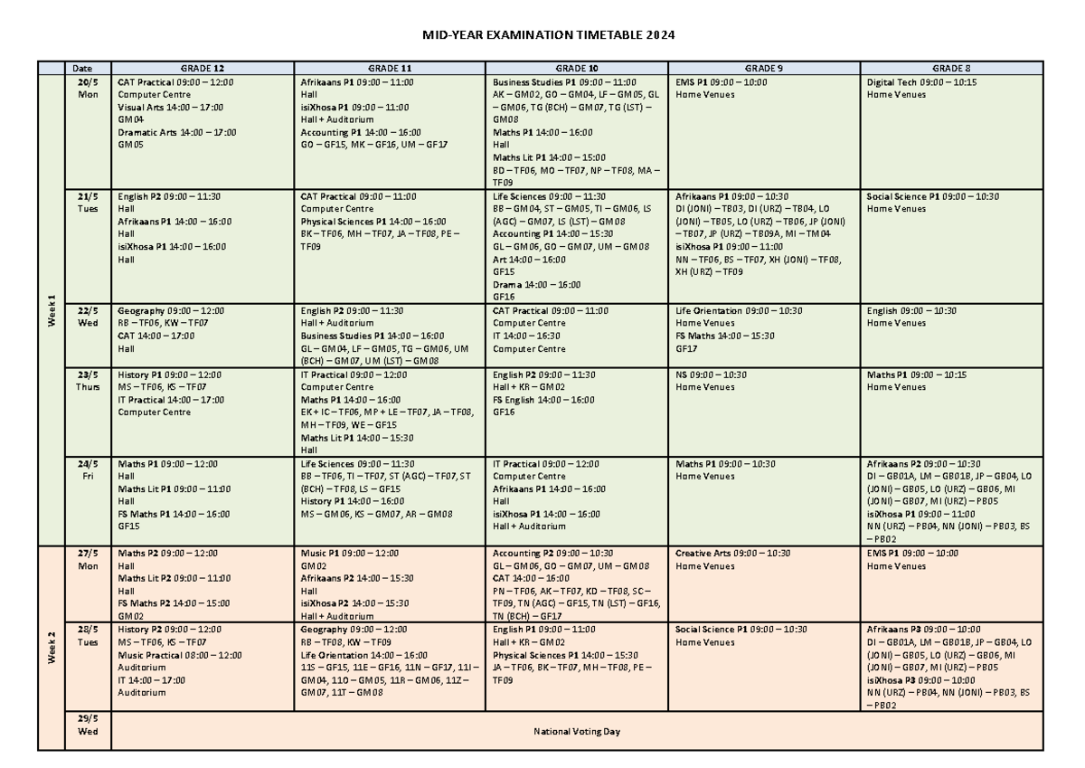 impact of loadshedding in south - MID-YEAR EXAMINATION TIMETABLE 2024 ...