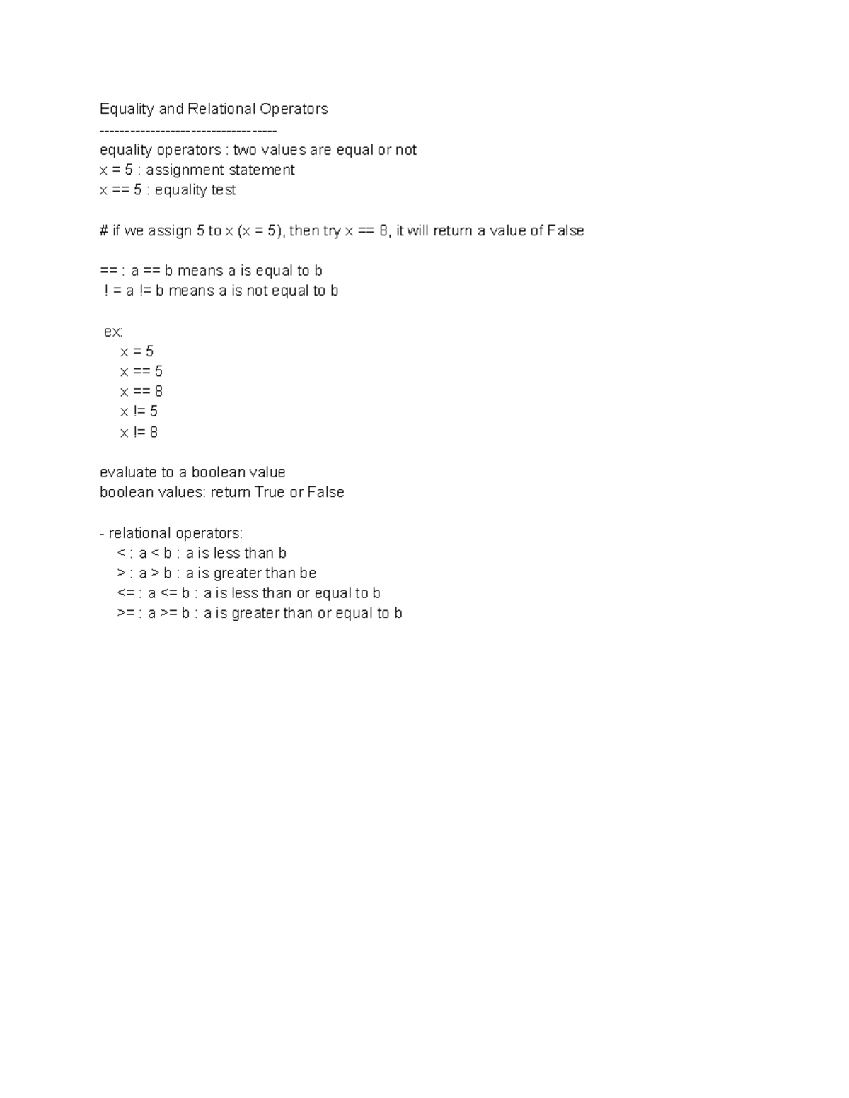 Equality and Rational Operators - Equality and Relational Operators ...