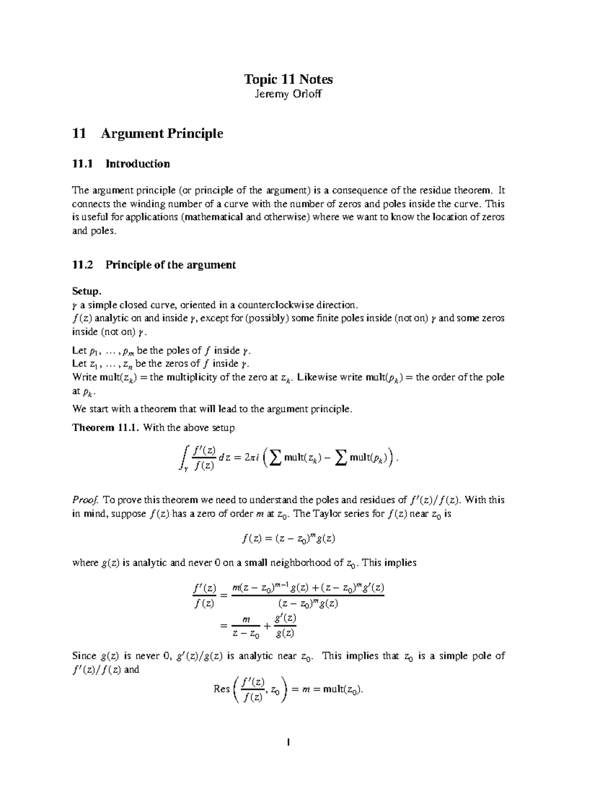 Topic 11- Argument Principle - Topic 11 Notes Jeremy Orloff 11 Argument ...