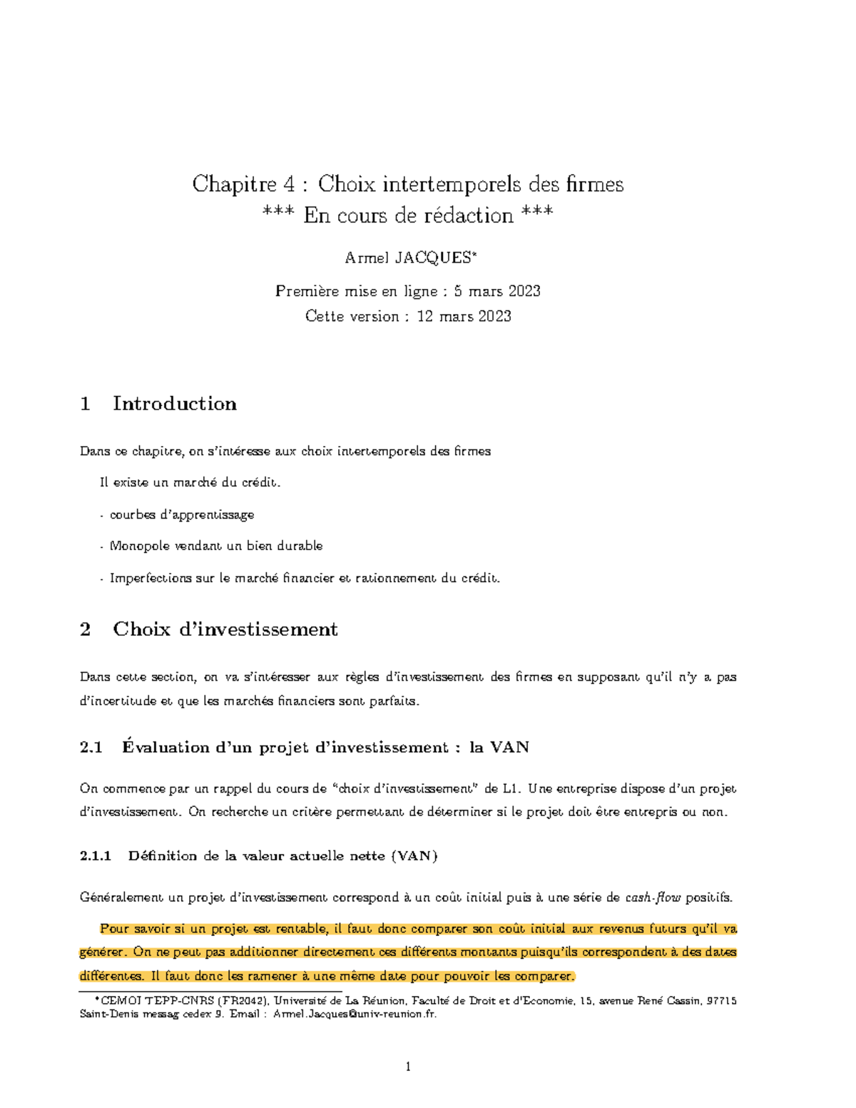 Chap4-Choix Intertempo firmes - Chapitre 4 : Choix intertemporels des ...