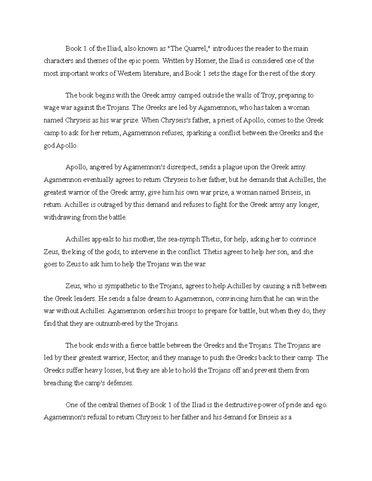 Book 1 of the Iliad Plot Summary - Book 1 of the Iliad, also known as ...