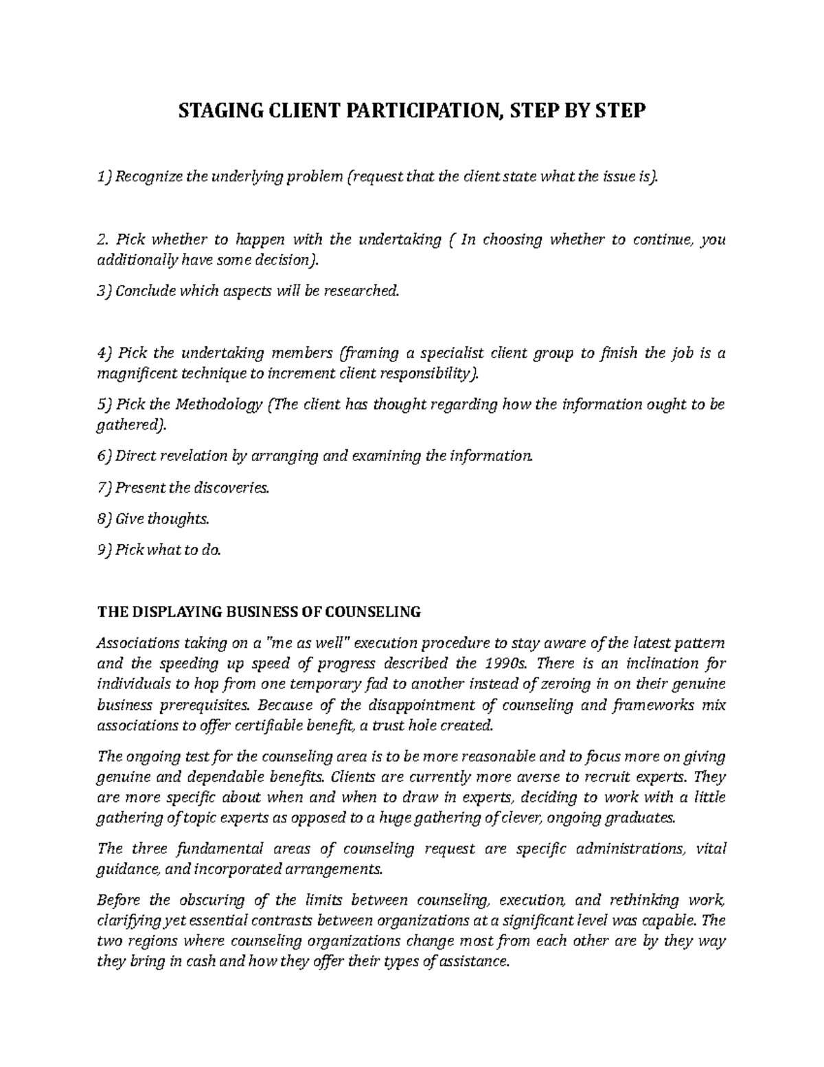 Staging Client Participation - STAGING CLIENT PARTICIPATION, STEP BY ...