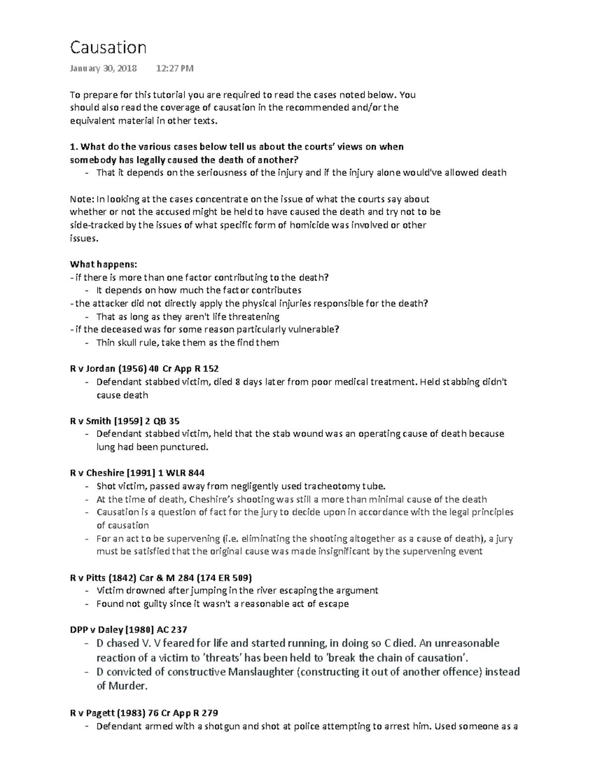 Criminal Law Tutorial 1 Causation - Warning: TT: undefined function: 32 - Studocu