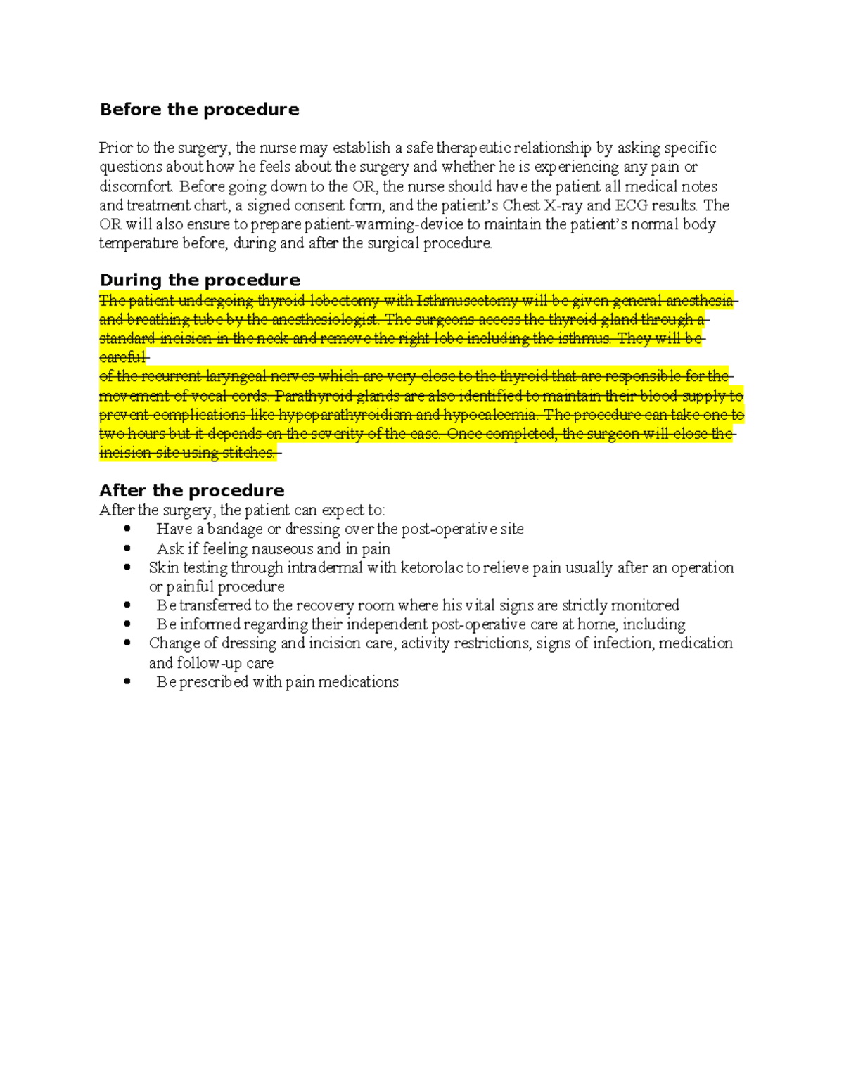 OR Prcedure Hernia - Before the procedure Prior to the surgery, the ...