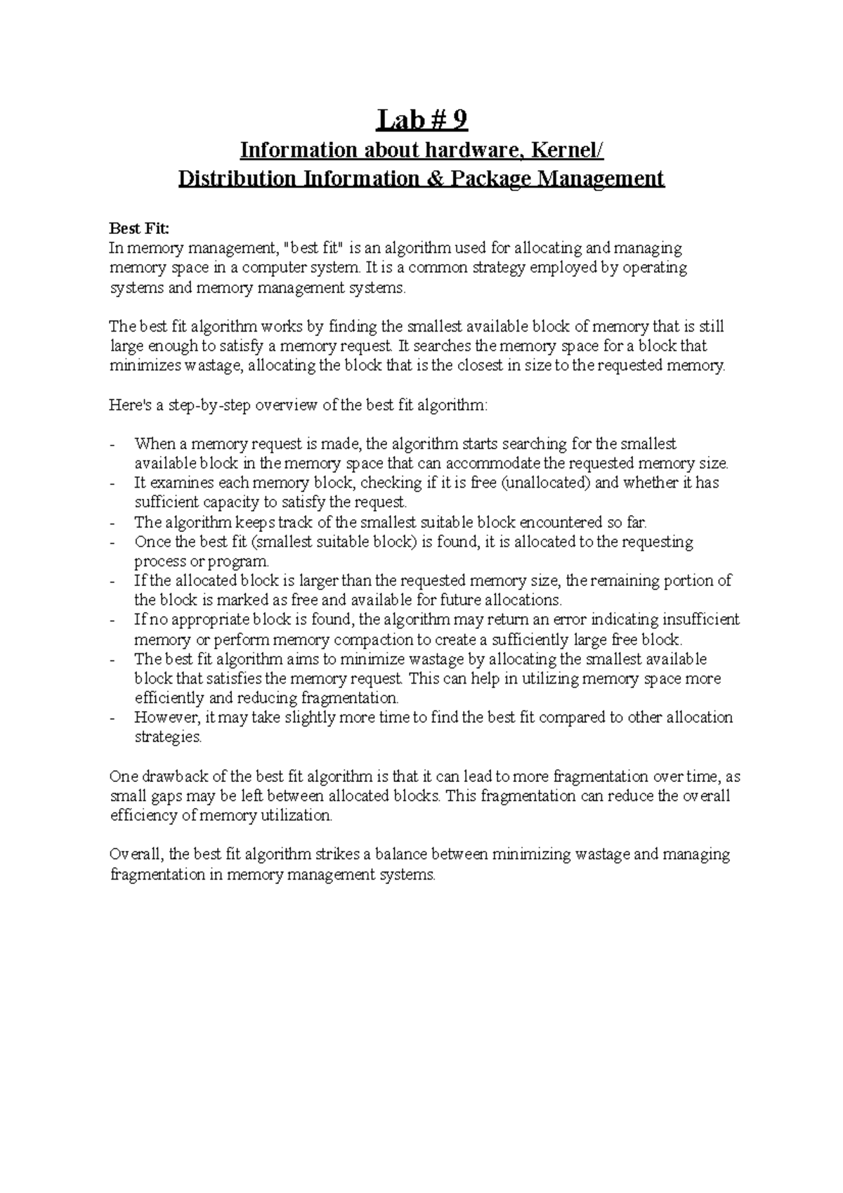 Lab 9 - Lab # 9 Information about hardware, Kernel/ Distribution ...