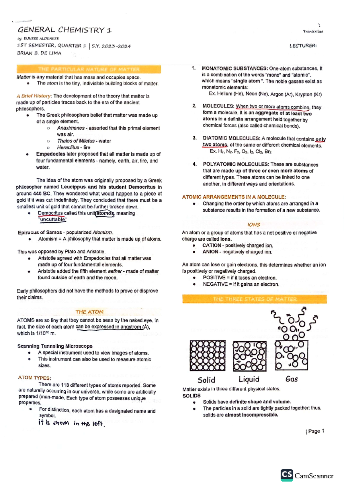 Gen chem 1 - Gen chem 1 - GENERAL CHEMISTRY 1 Transcribed : EUNESS ...