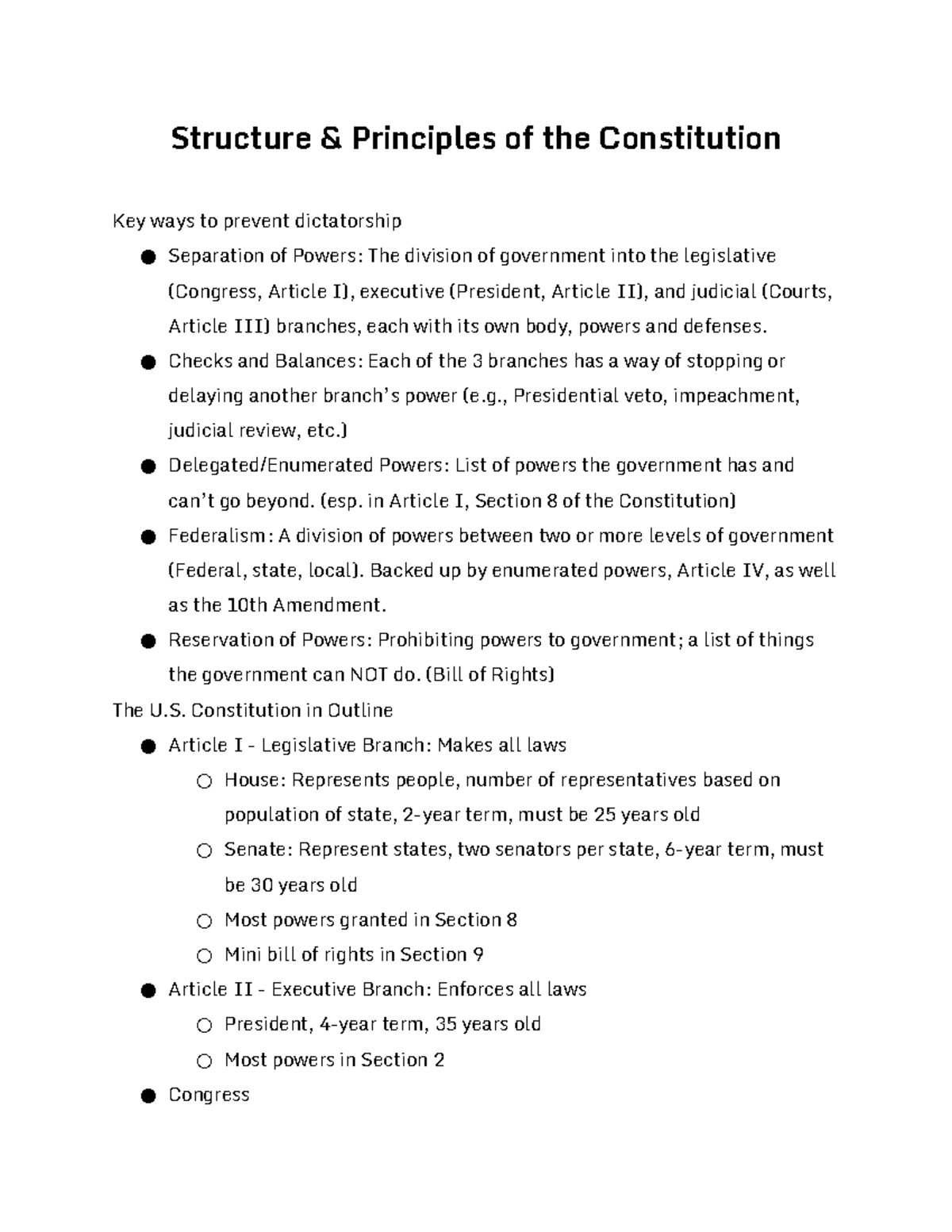 Government Chapter 2 Notes - Structure & Principles of the Constitution ...