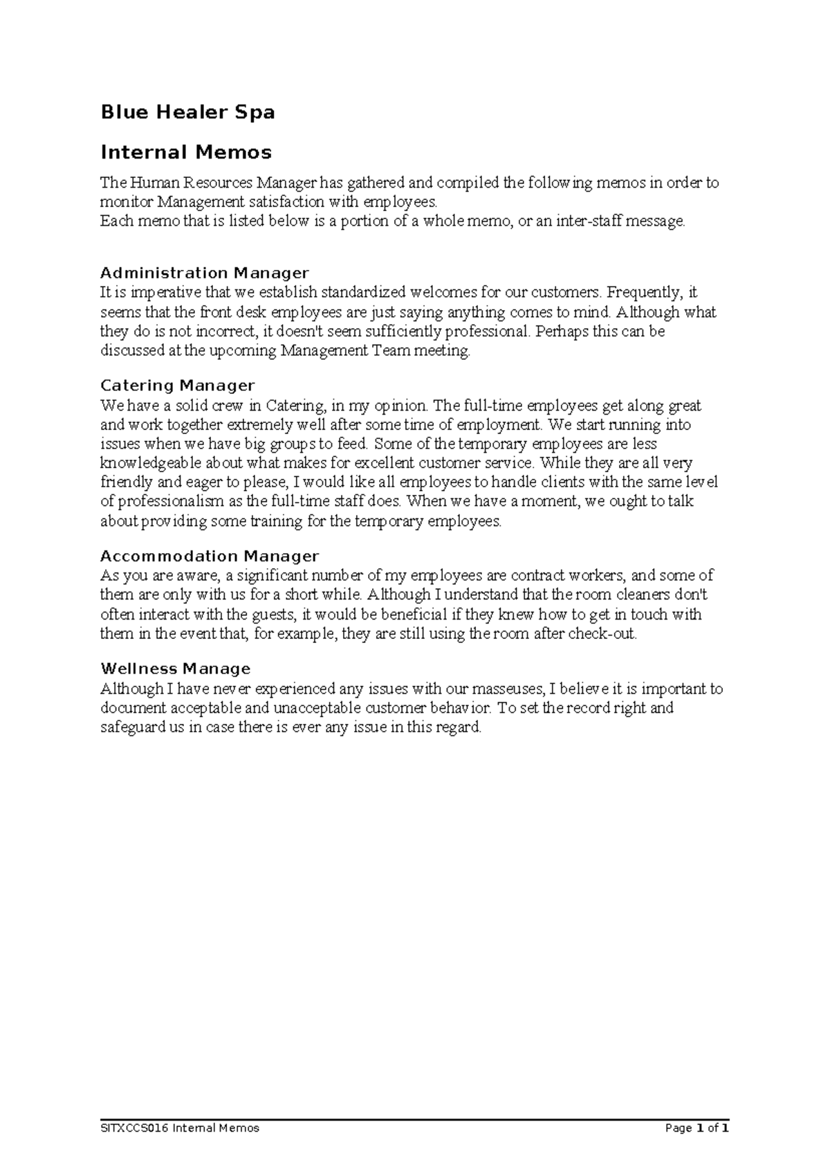 Internal Memos - Good for - Blue Healer Spa Internal Memos The Human ...