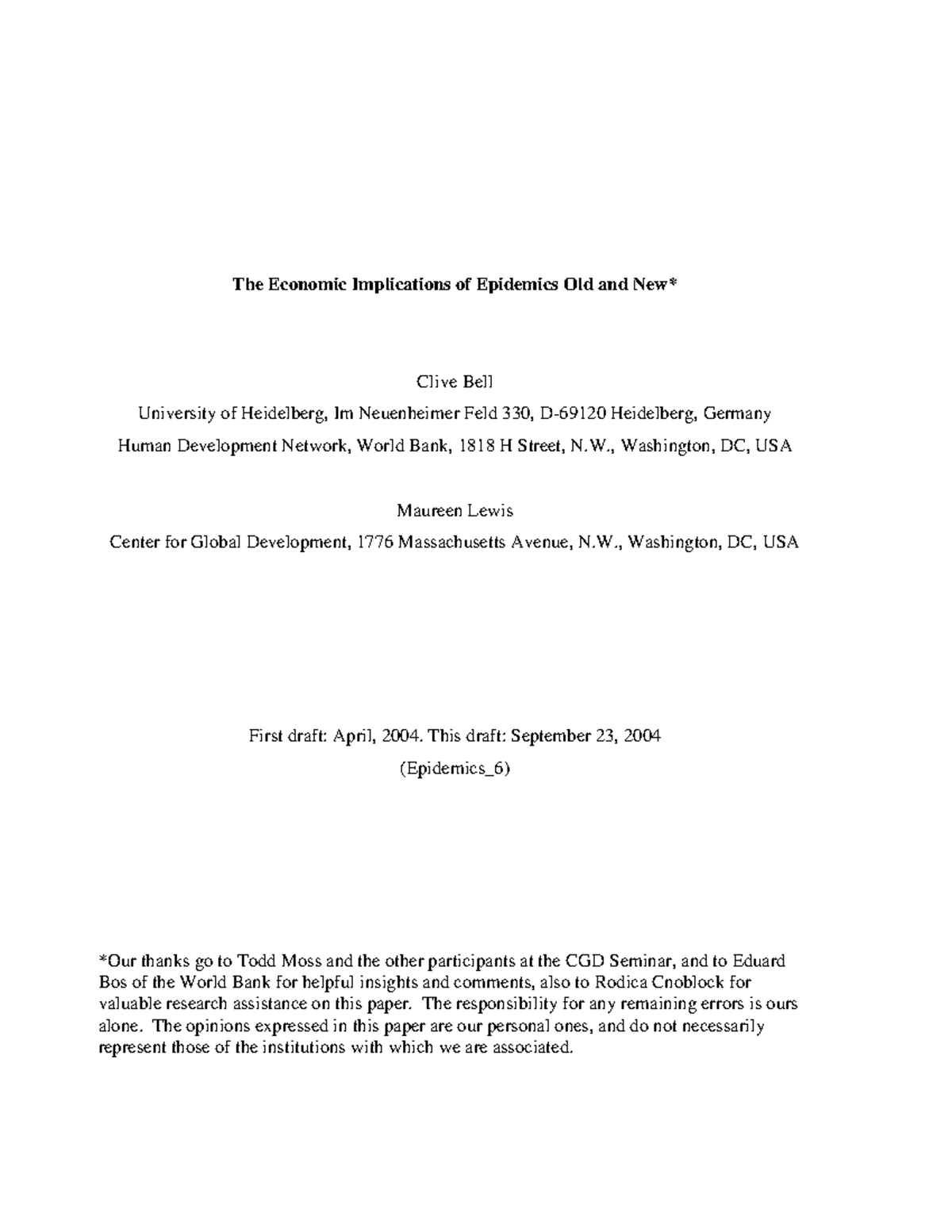 Economic implications epidemics - The Economic Implications of ...