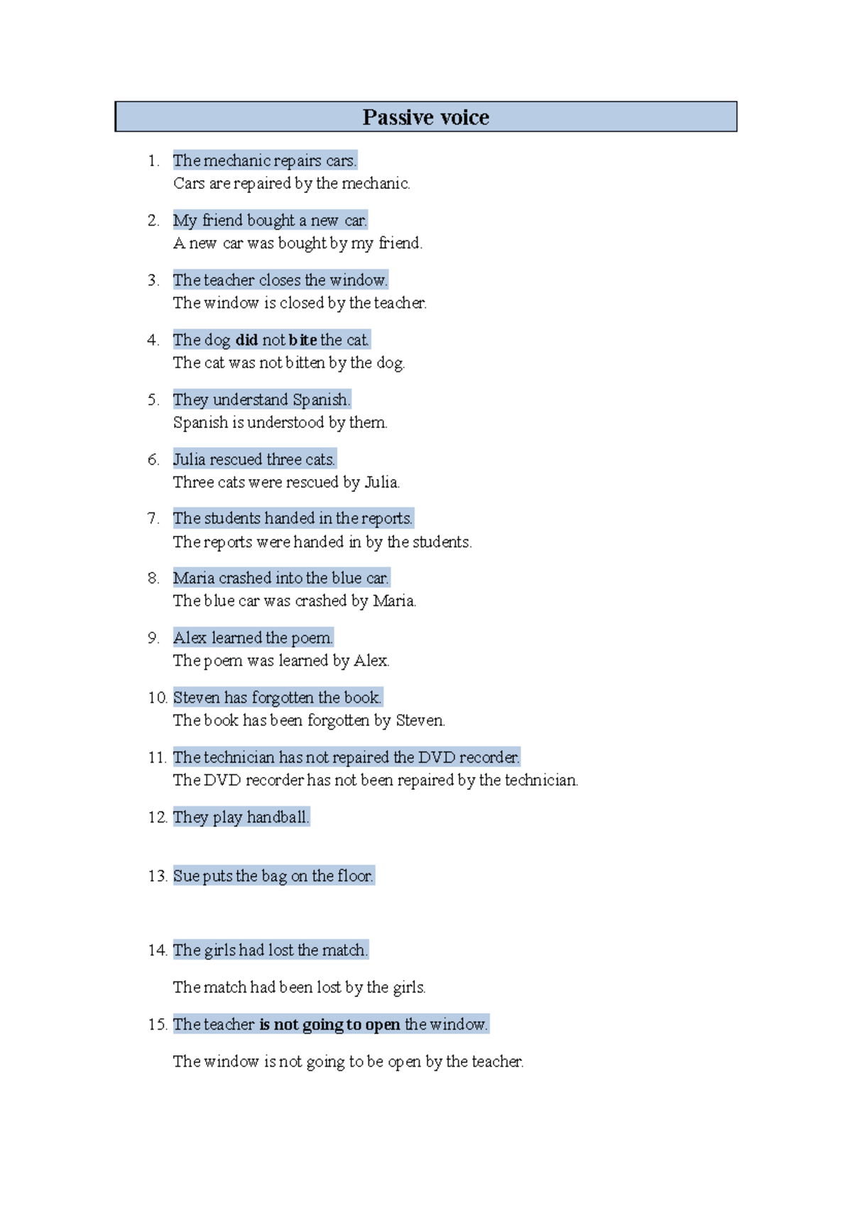 Exercicios sobre passive voice, de inglês de 10º ano - Passive voice ...